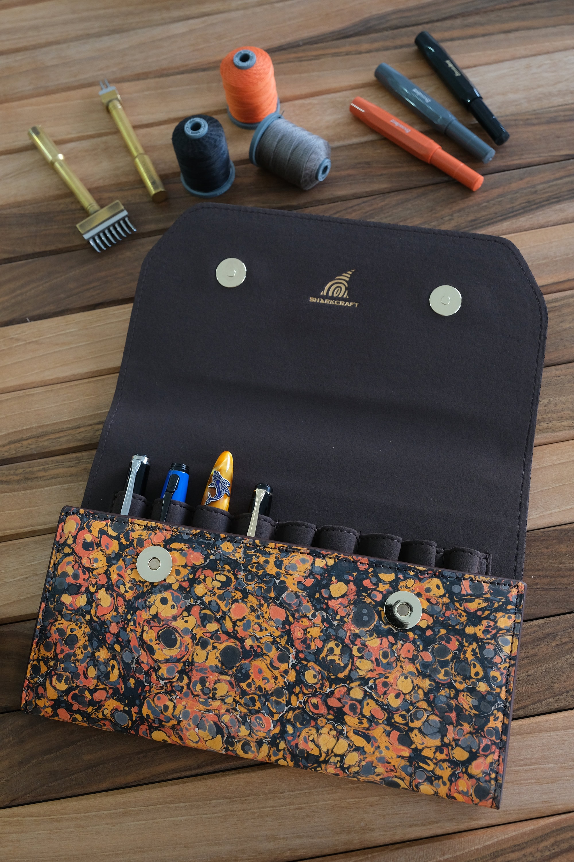 9 Pens Marbled Leather, Luxury Pen Case, Unique Pen Case, Leather ...