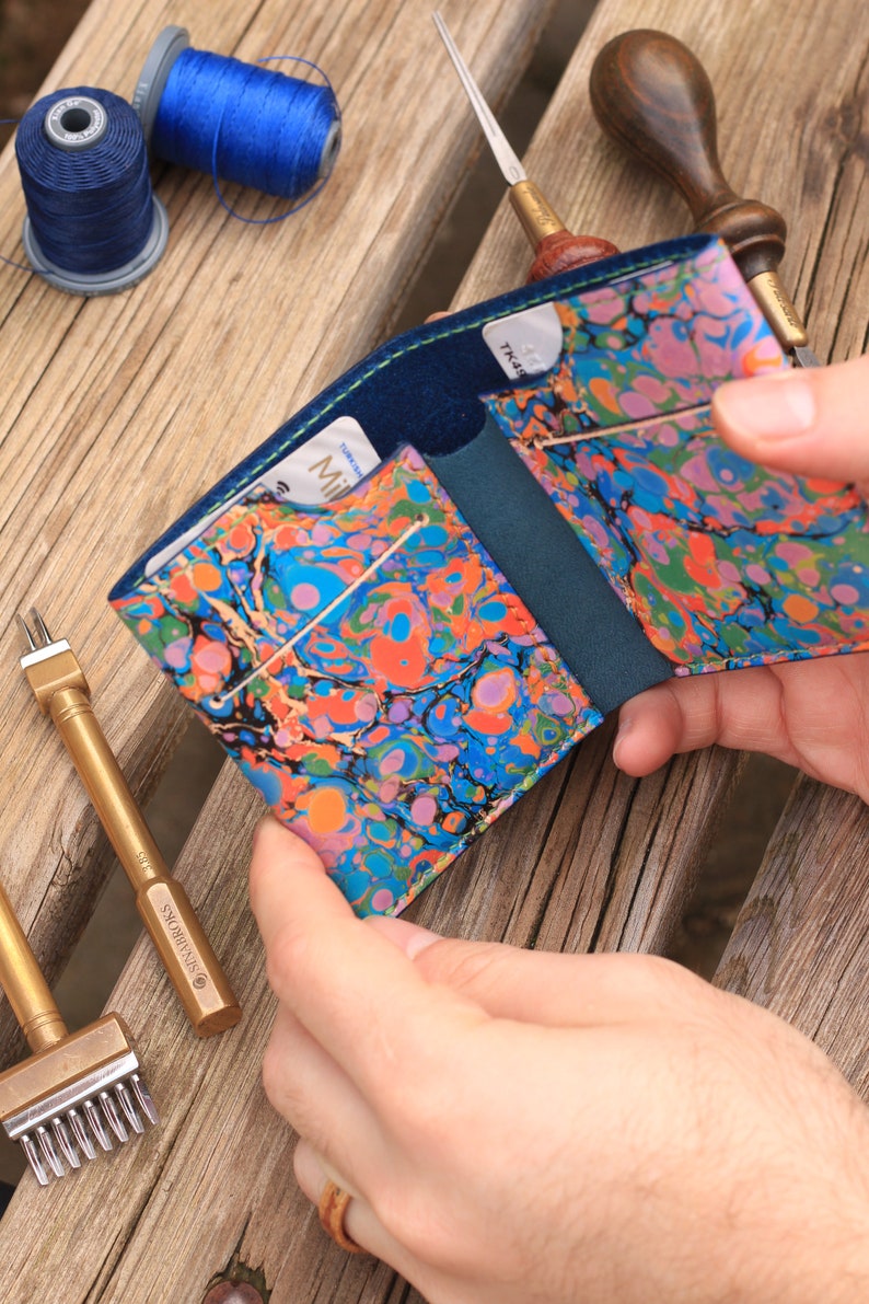 Colorful Leather Wallet, Marbling Art, Minimalist Wallet Unisex , Men ...