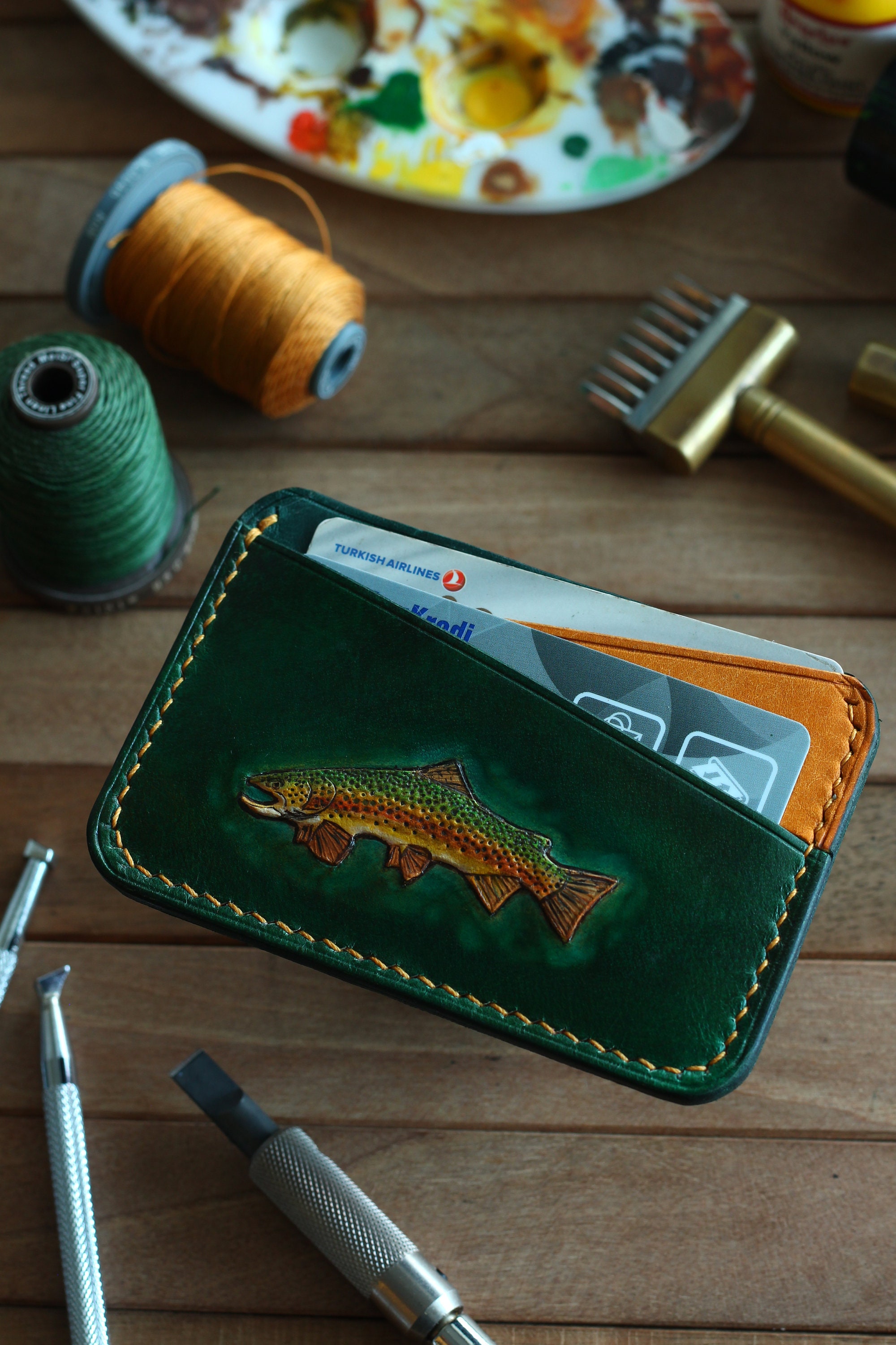 Trout Leather Card Holder,fisherman Gift, Leather Craft Trout ...