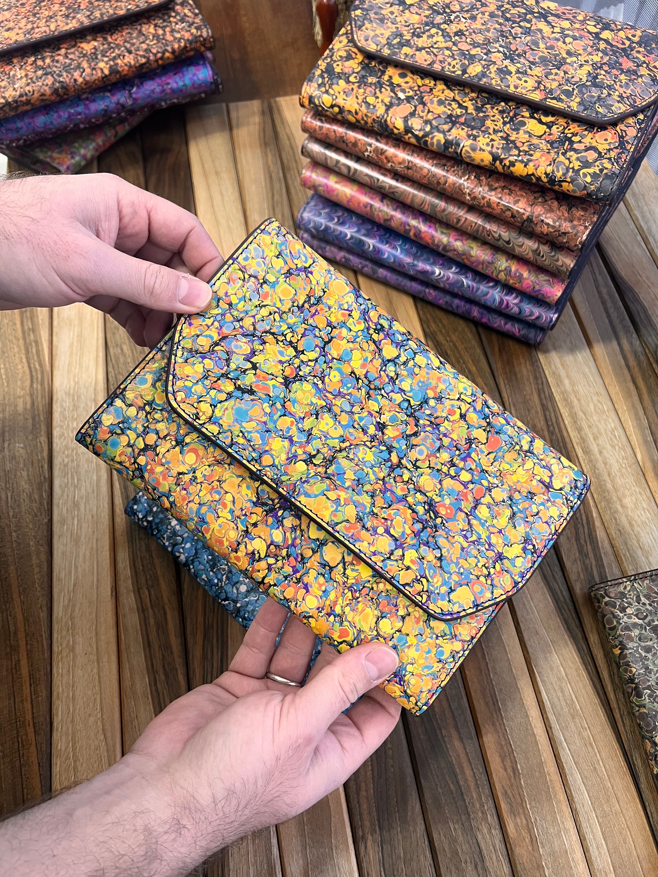 9 Pens Marbled Leather, Luxury Pen Case, Unique Pen Case, Leather ...