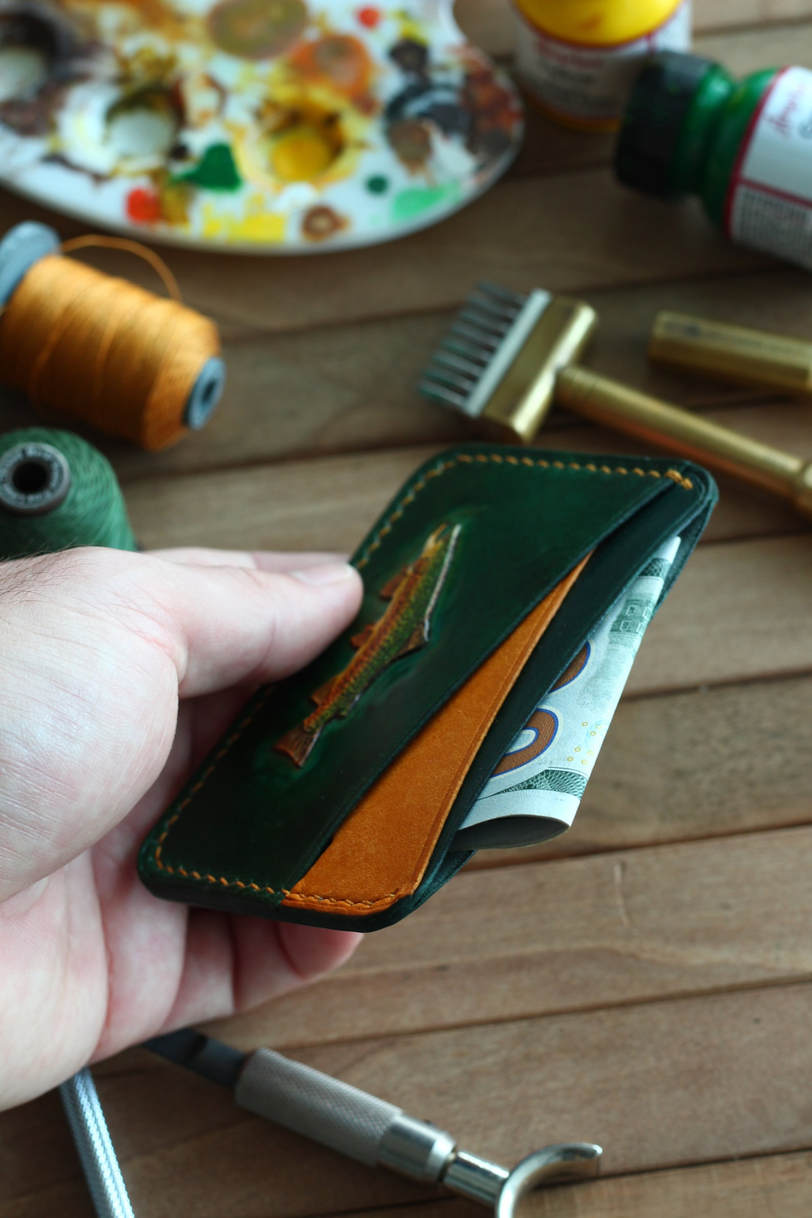 Trout Leather Card Holder,fisherman Gift, Leather Craft Trout ...