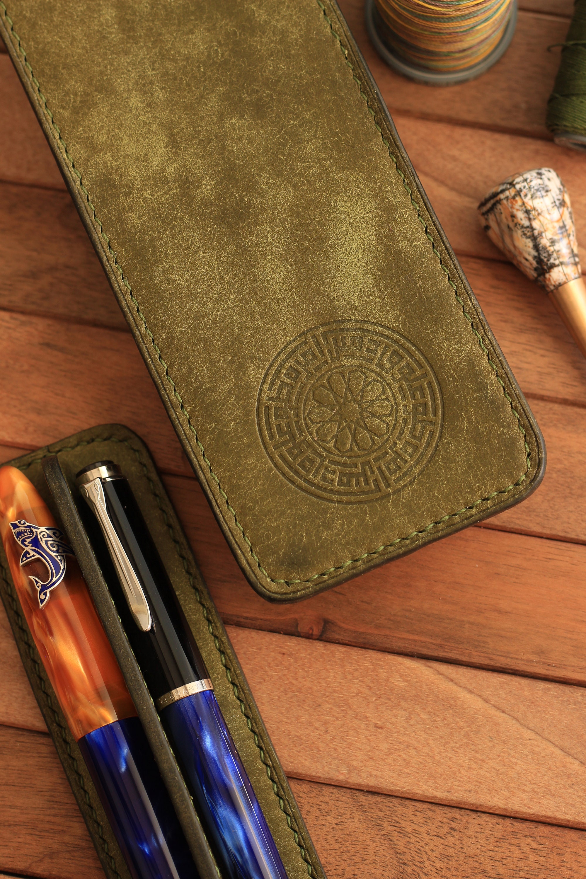 Two Slot Pen Case, Full Marbled Leather Pen Case, Leather Fountain Pen ...