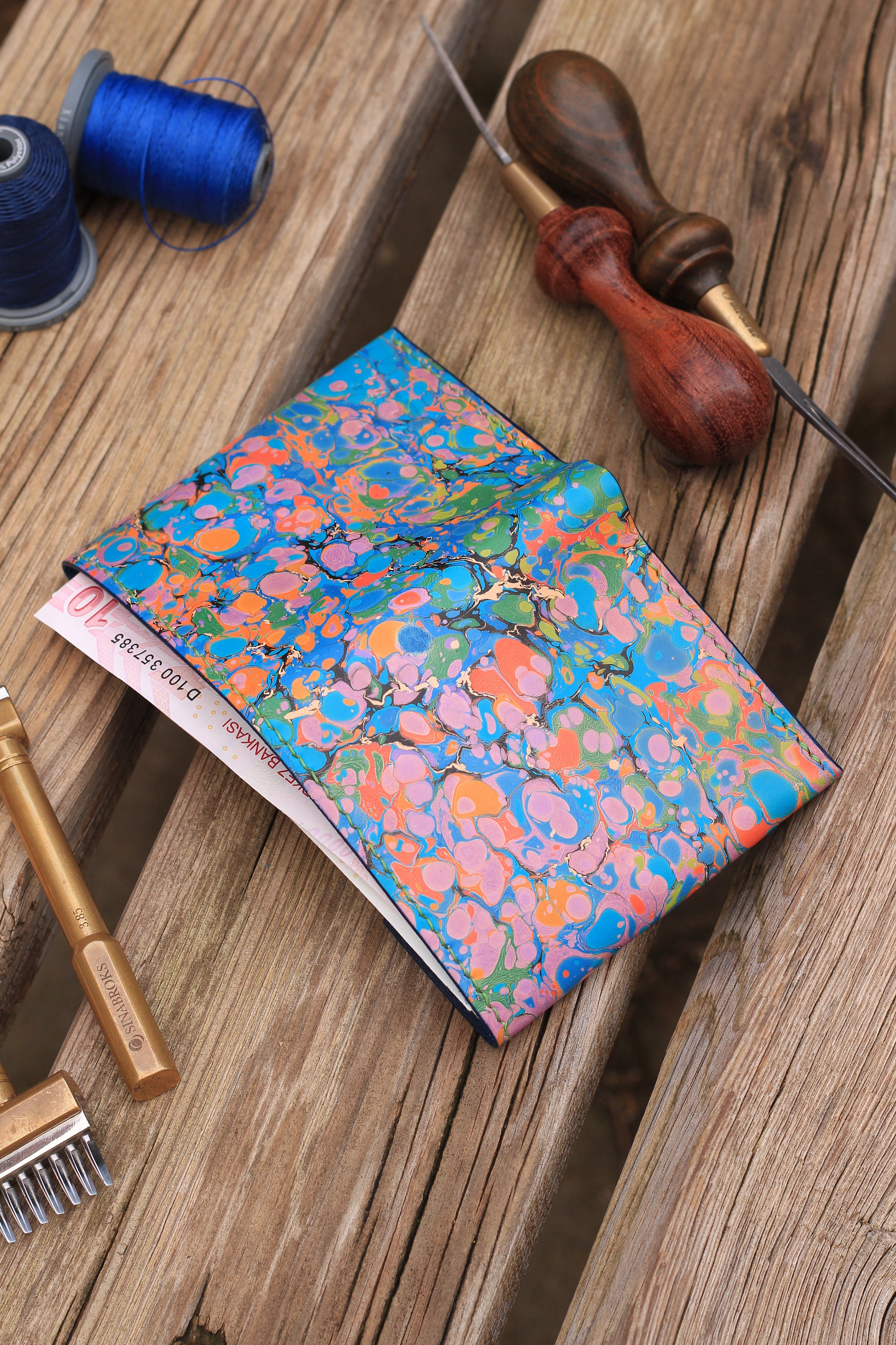Colorful Leather Wallet Marbling Art Minimalist Wallet - Etsy