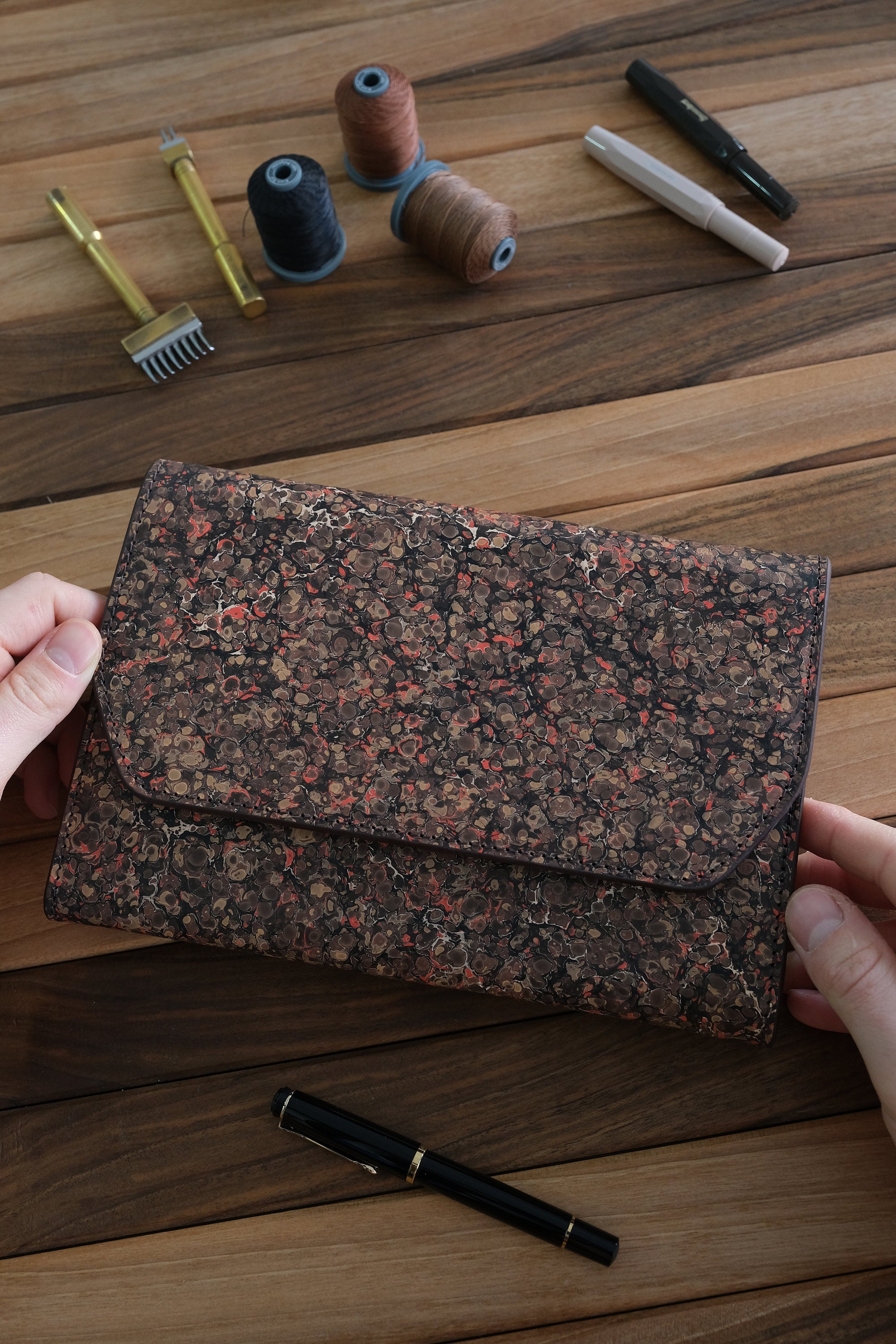 9 Pens Marbled Leather, Luxury Pen Case, Unique Pen Case, Leather ...