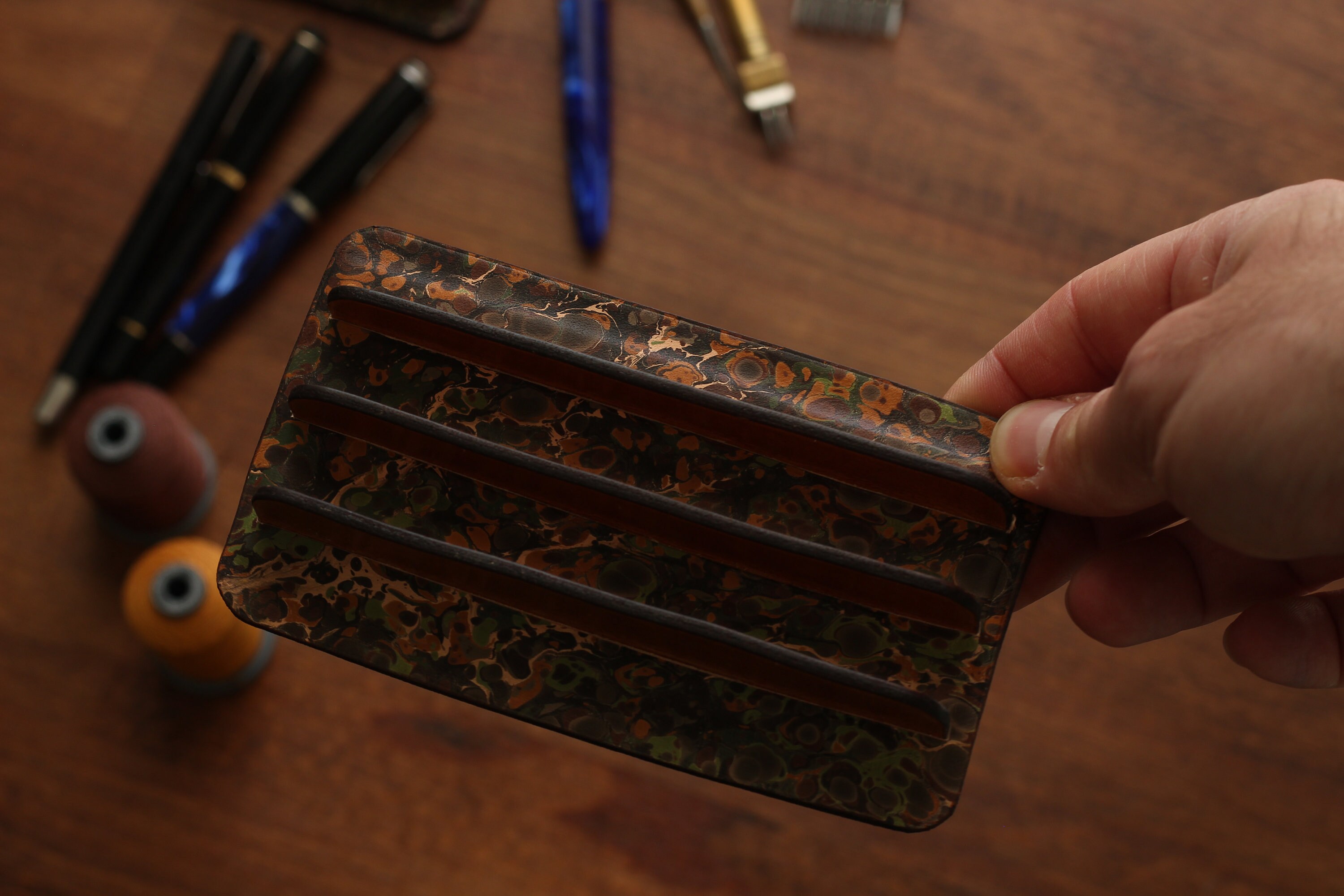 Leather Fountain Pen Case , 4 Pens, Luxury Pen Case, Marbled Leather ...