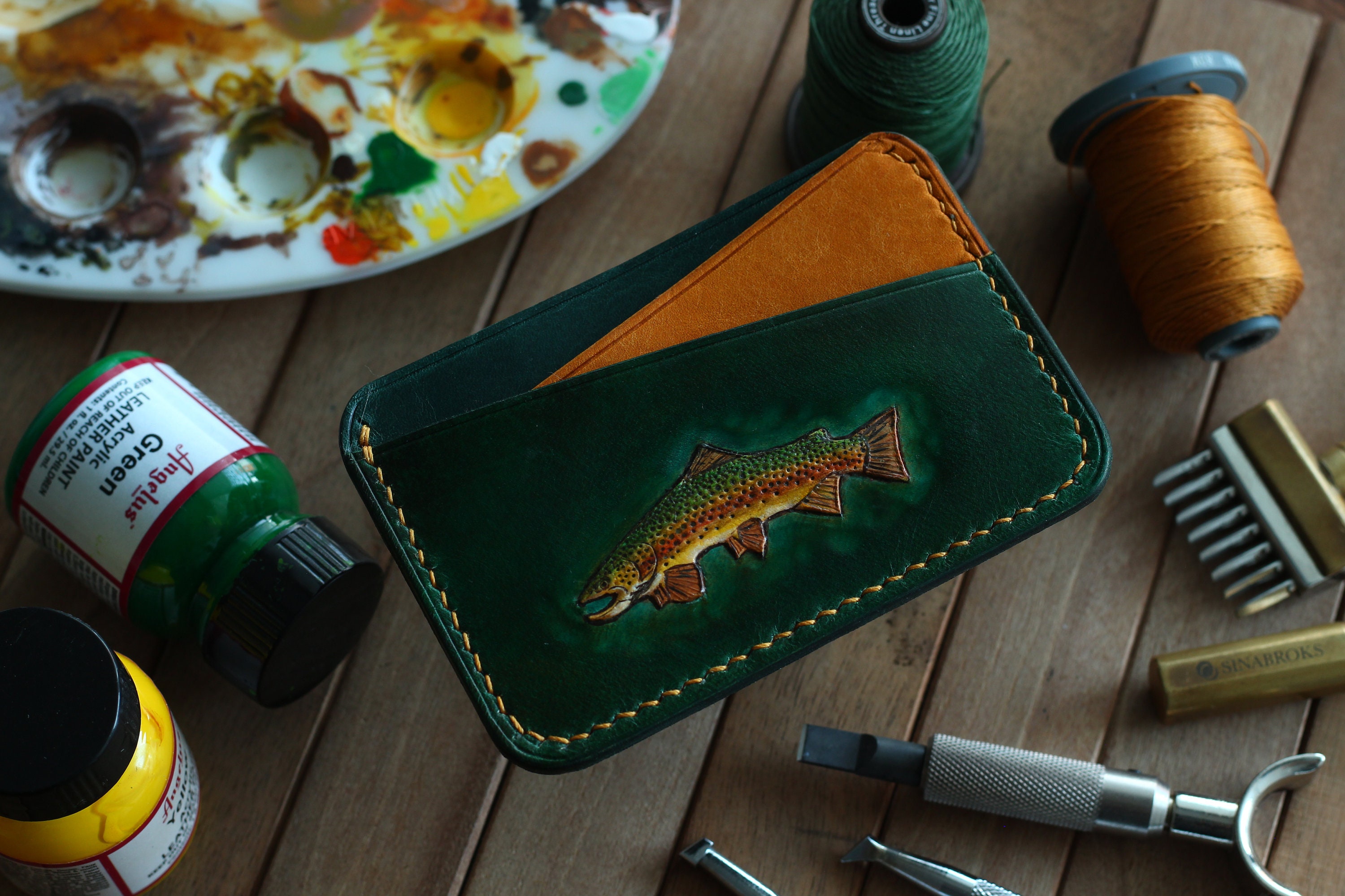 Trout Leather Card Holder,fisherman Gift, Leather Craft Trout ...