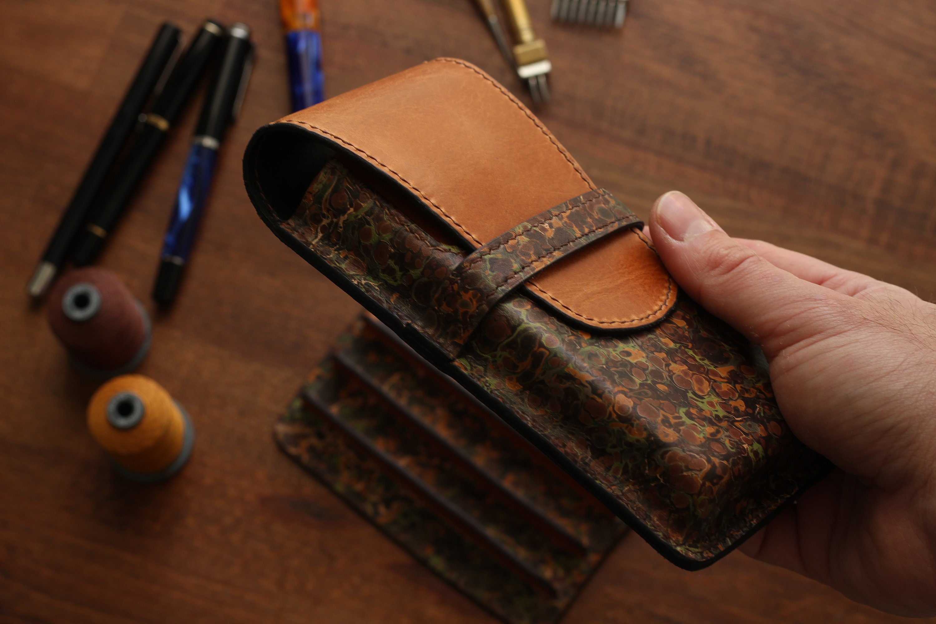Leather Fountain Pen Case , 4 Pens, Luxury Pen Case, Marbled Leather ...