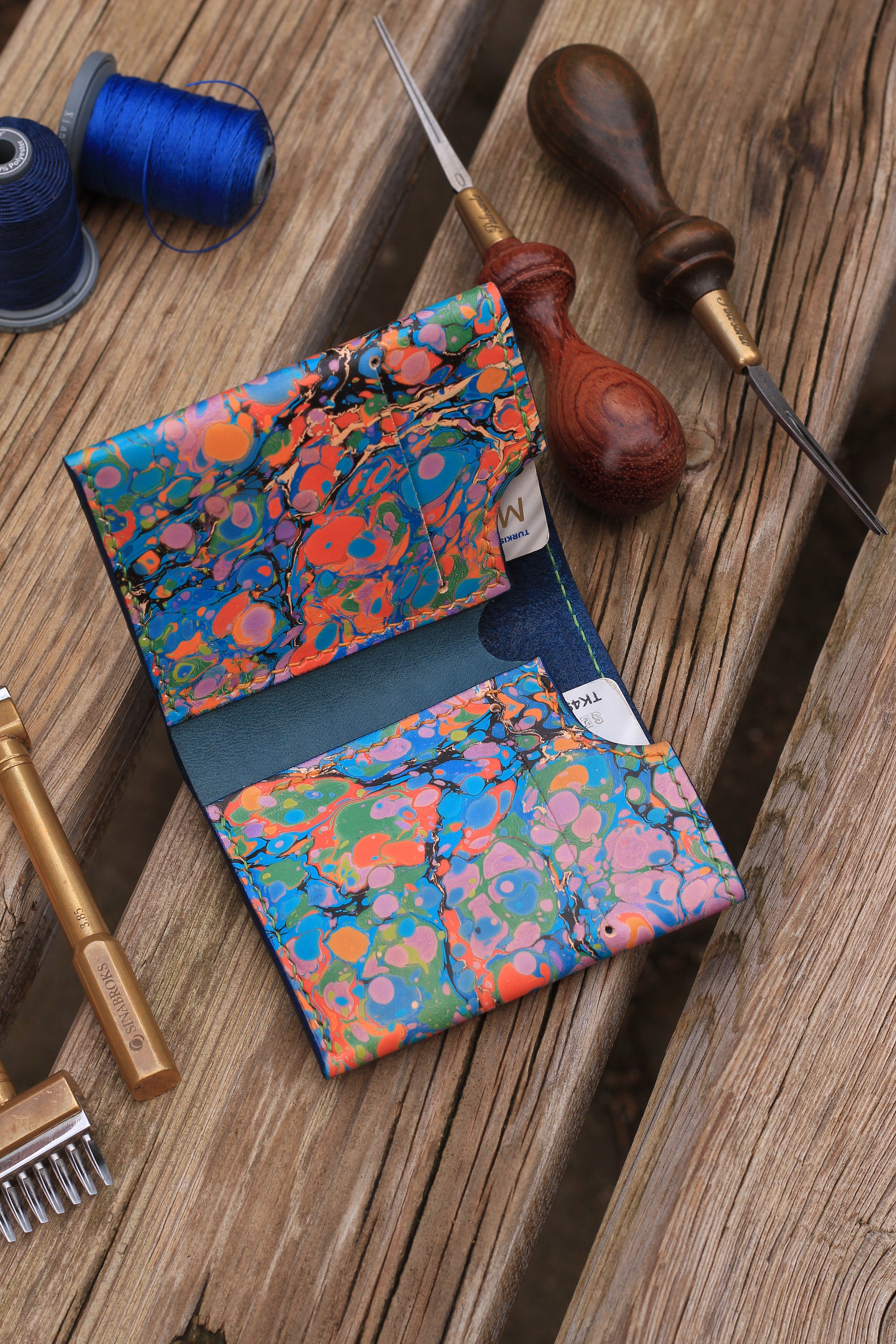 Colorful Leather Wallet Marbling Art Minimalist Wallet - Etsy