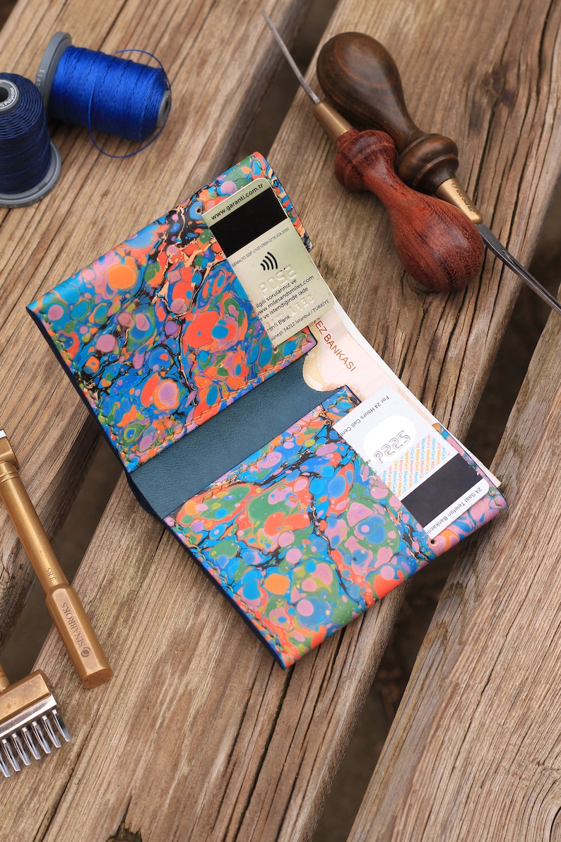 Colorful Leather Wallet, Marbling Art, Minimalist Wallet Unisex , Men ...
