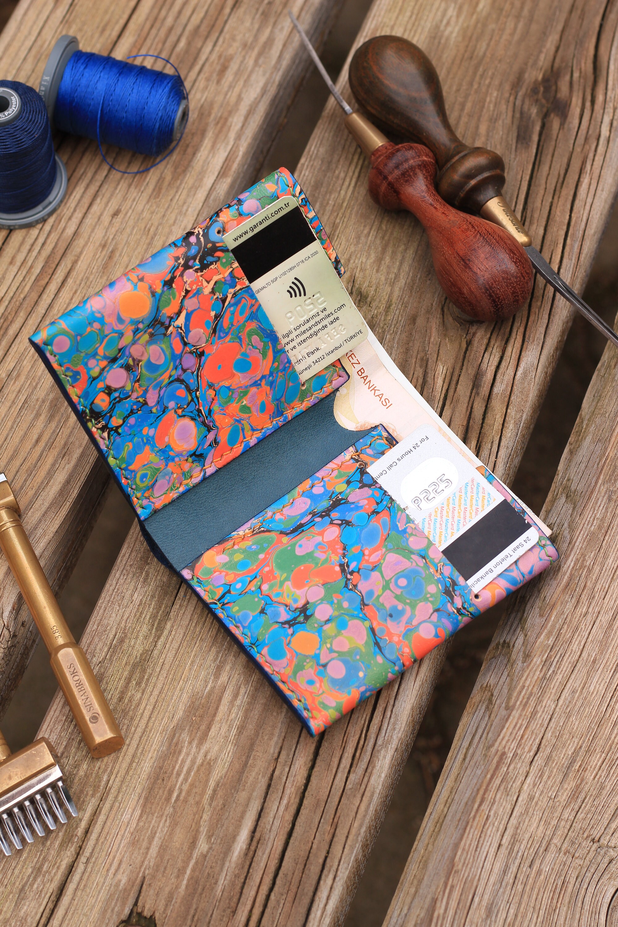 Colorful Leather Wallet, Marbling Art, Minimalist Wallet Unisex , Men ...