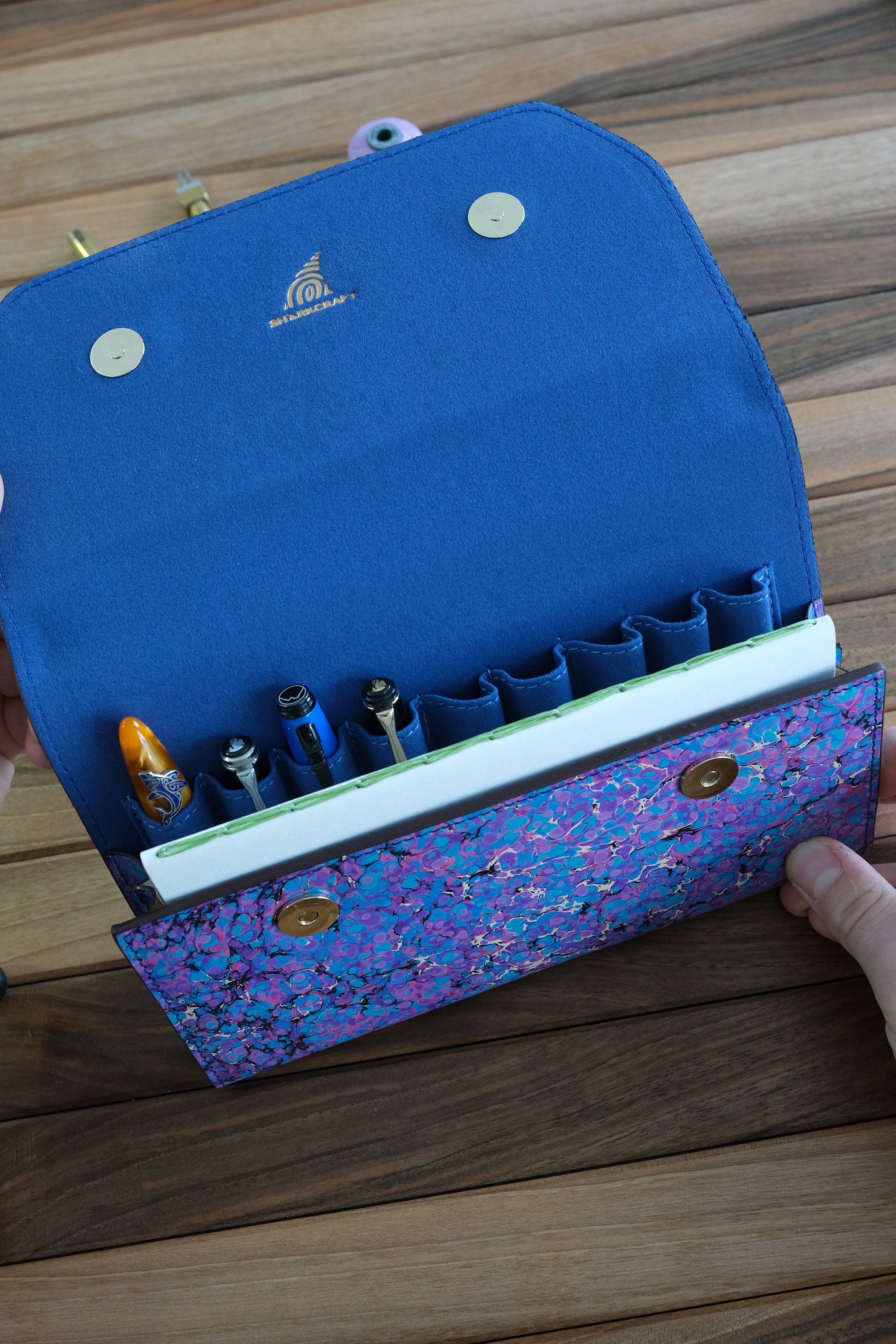 9 Pens Marbled Leather, Luxury Pen Case, Unique Pen Case, Leather ...