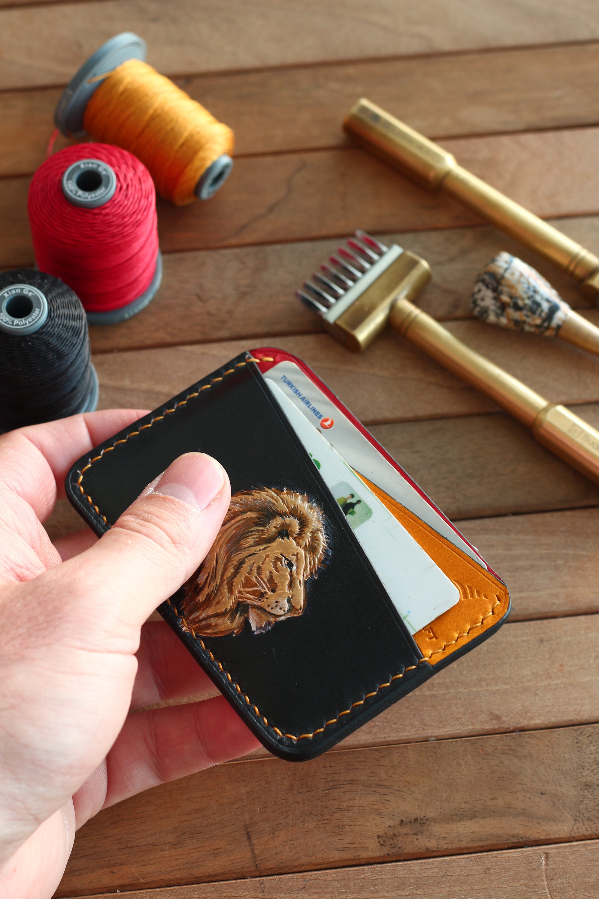 Lion Carving Leather Card Holder, Personalized Wallet, Thickness Wallet ...