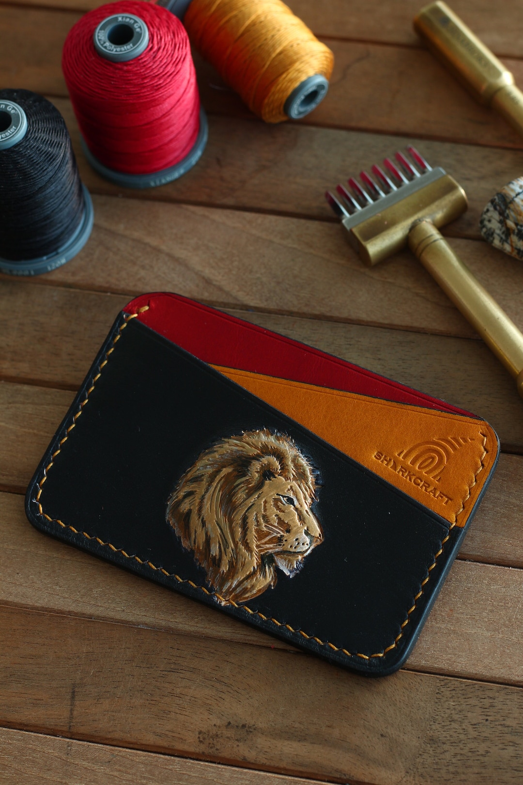 Lion Carving Leather Card Holder, Personalized Wallet, Thickness Wallet ...