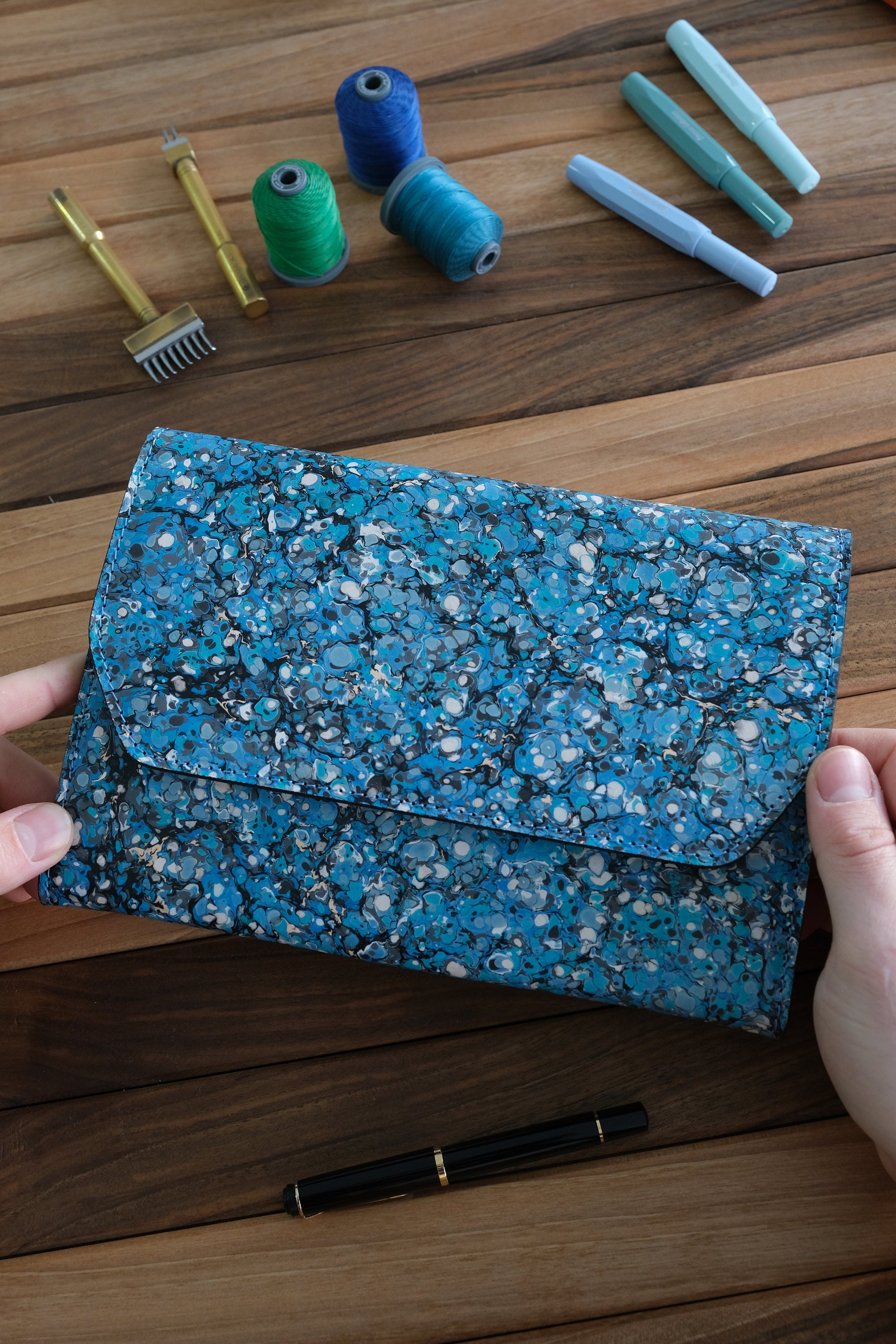 9 Pens Marbled Leather, Luxury Pen Case, Unique Pen Case, Leather ...