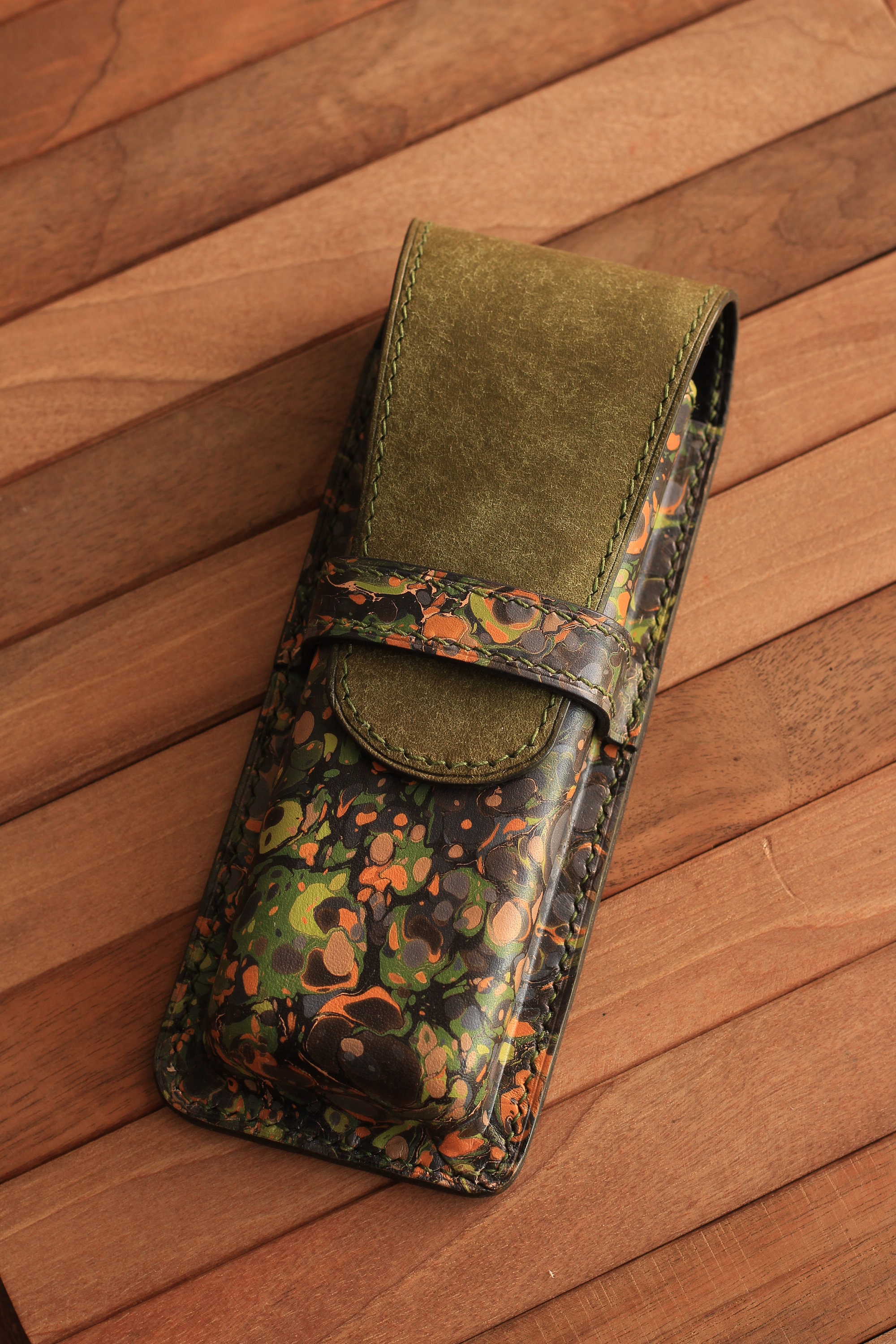 Two Slot Pen Case, Full Marbled Leather Pen Case, Leather Fountain Pen ...