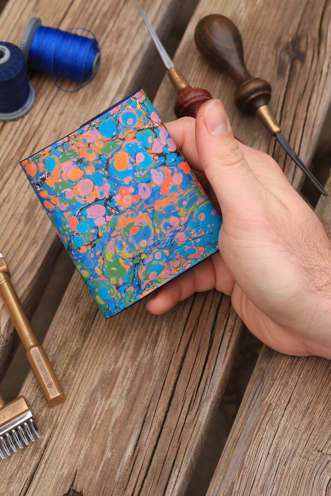 Colorful Leather Wallet, Marbling Art, Minimalist Wallet Unisex , Men ...