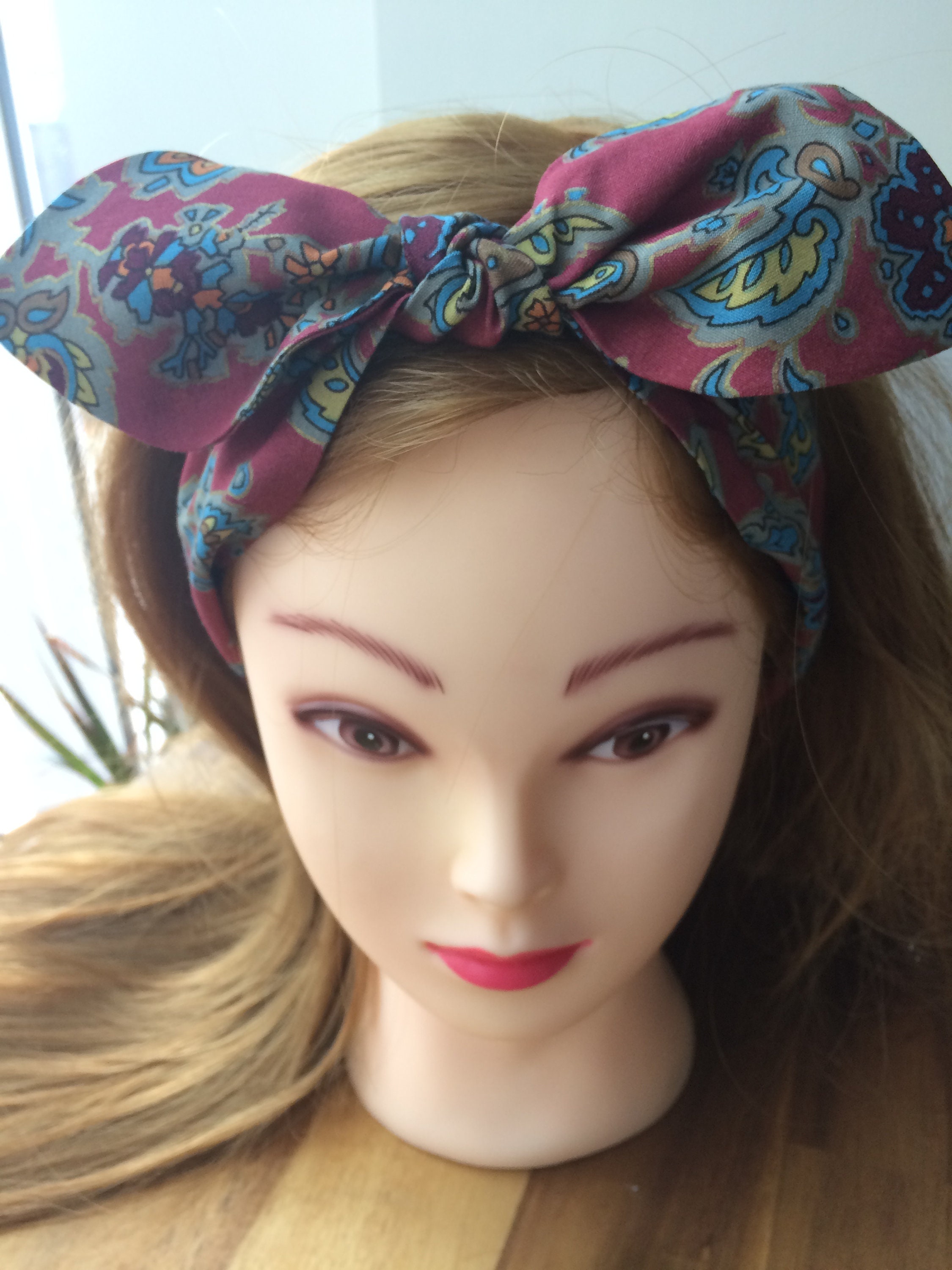 Headband Handmade Hairband With Bow Bandana Vintage 1980s Etsy