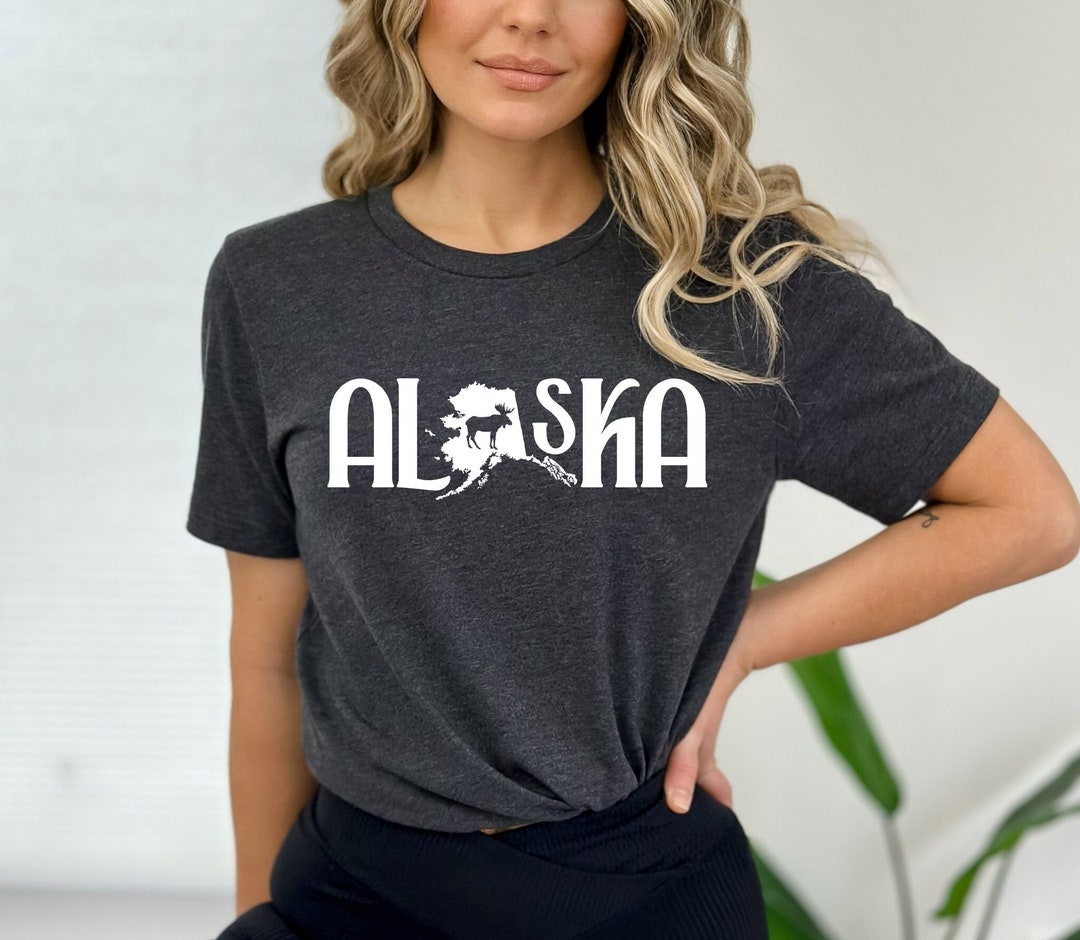 Alaska Map T Shirt Vintage Moose Travel Shirt Etsy