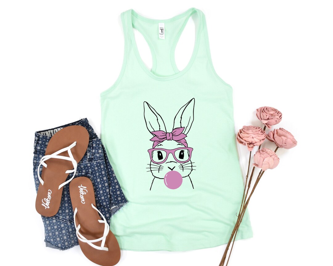 Easter Bunny Graphic Tank Top: Bubble Gum & Leopard Glasses - Etsy