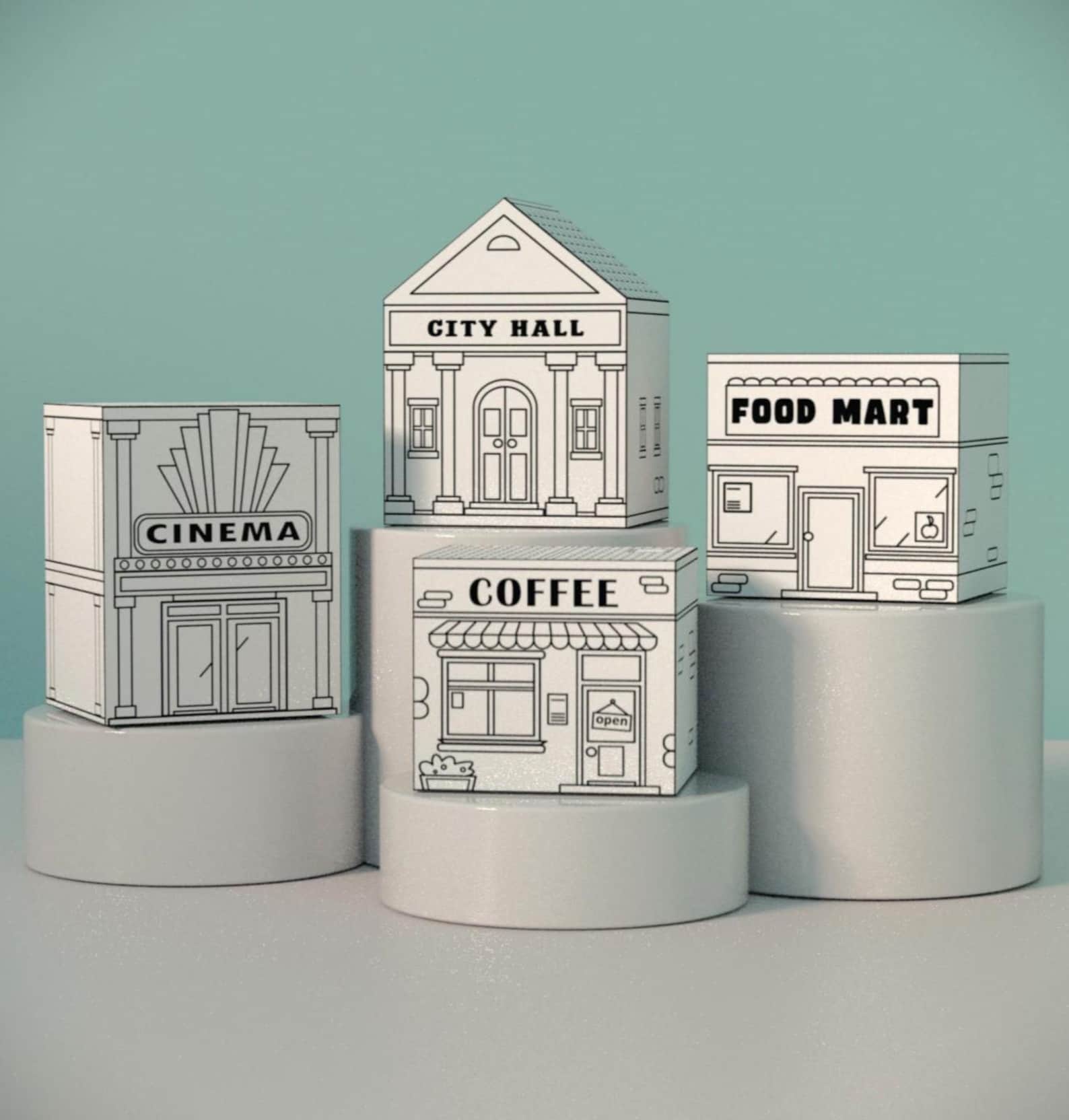 Printable Paper City, Little City Model Set, Foldable Building ...