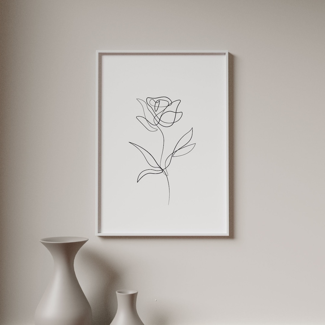 Minimalist Flower Line Art Print, Minimalist Wall Art, Flower Line Wall ...