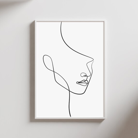 Woman : Line Art Face Print,Wall Art,Linear Face Drawing Neutral Wall ...