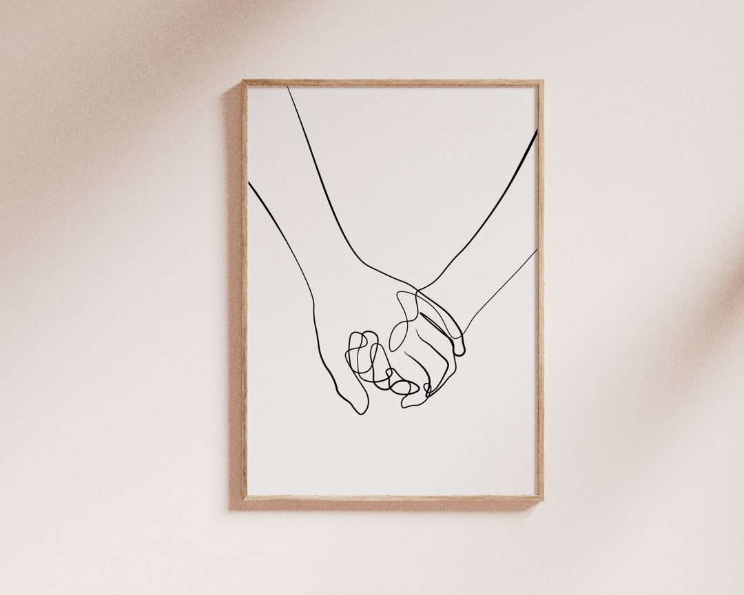 Holding Hands Line Wall Art Print, Abstract Line Drawing, Printable ...