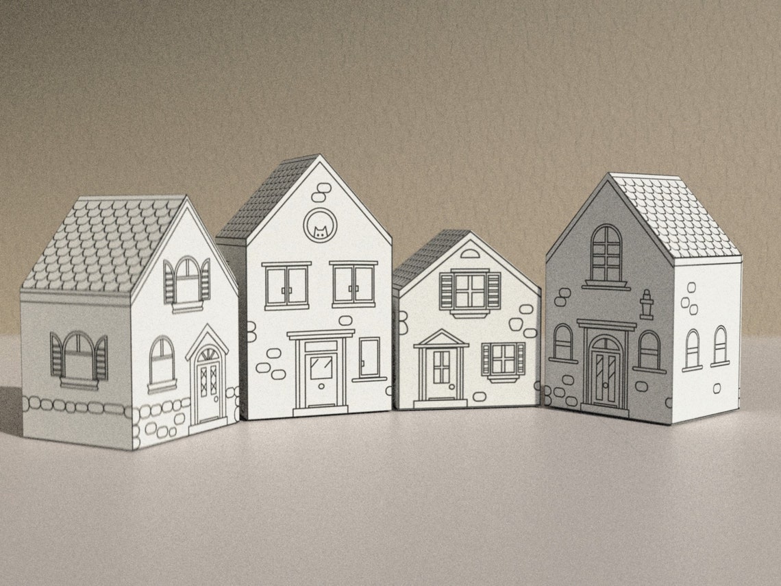 Printable Paper Houses, Printable 3D Paper House Set, Paper House Model ...