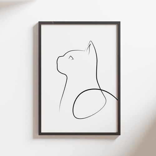 Cat Line Art Cat Print Abstract Cats Wall Decor Minimalist - Etsy