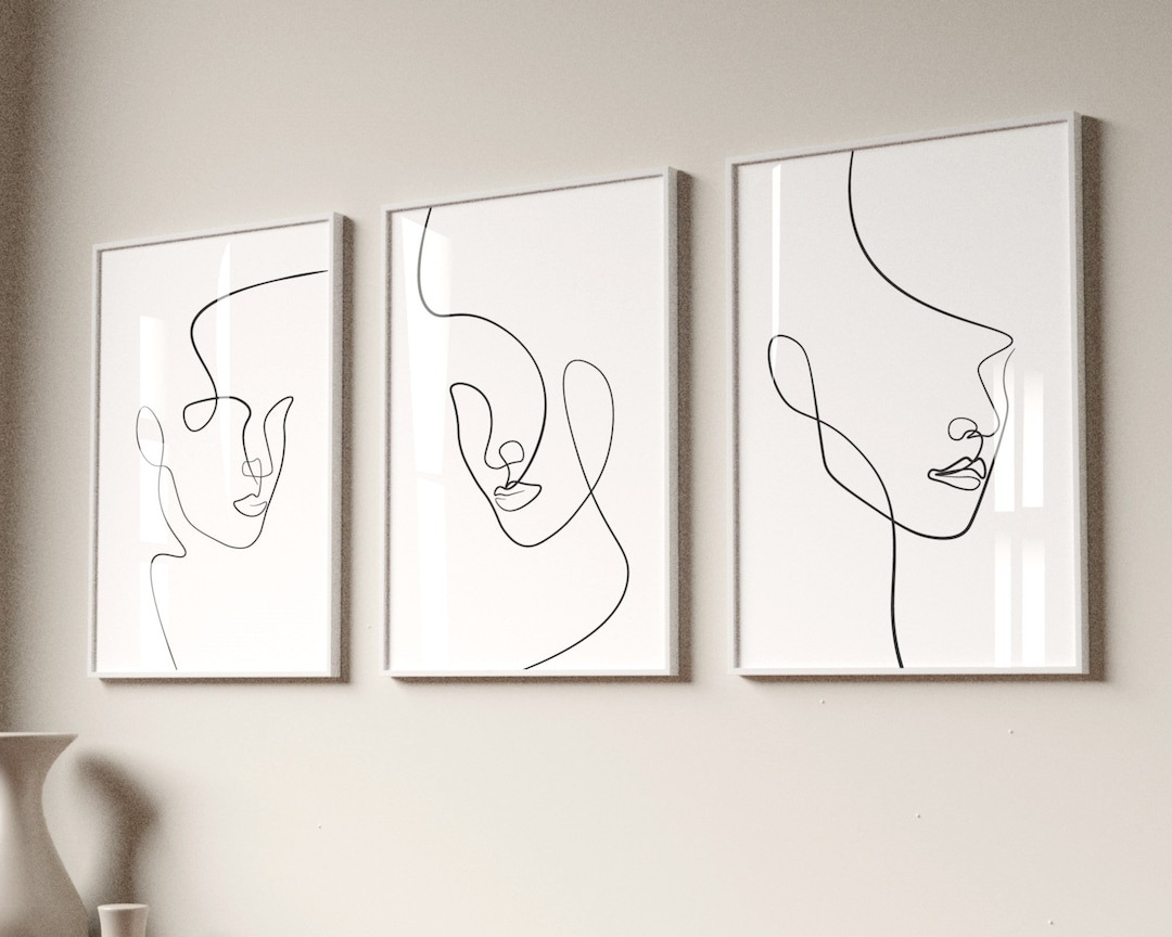 Women Line Art Print Set of 3, One Line Art, Tableau Visage Abstrait ...