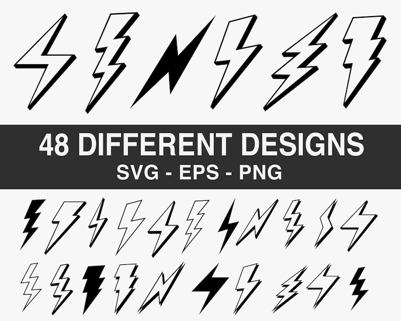 Lightning Bolt SVG Bundle, 48 Lightning Bolt Designs, PNG, EPS ...