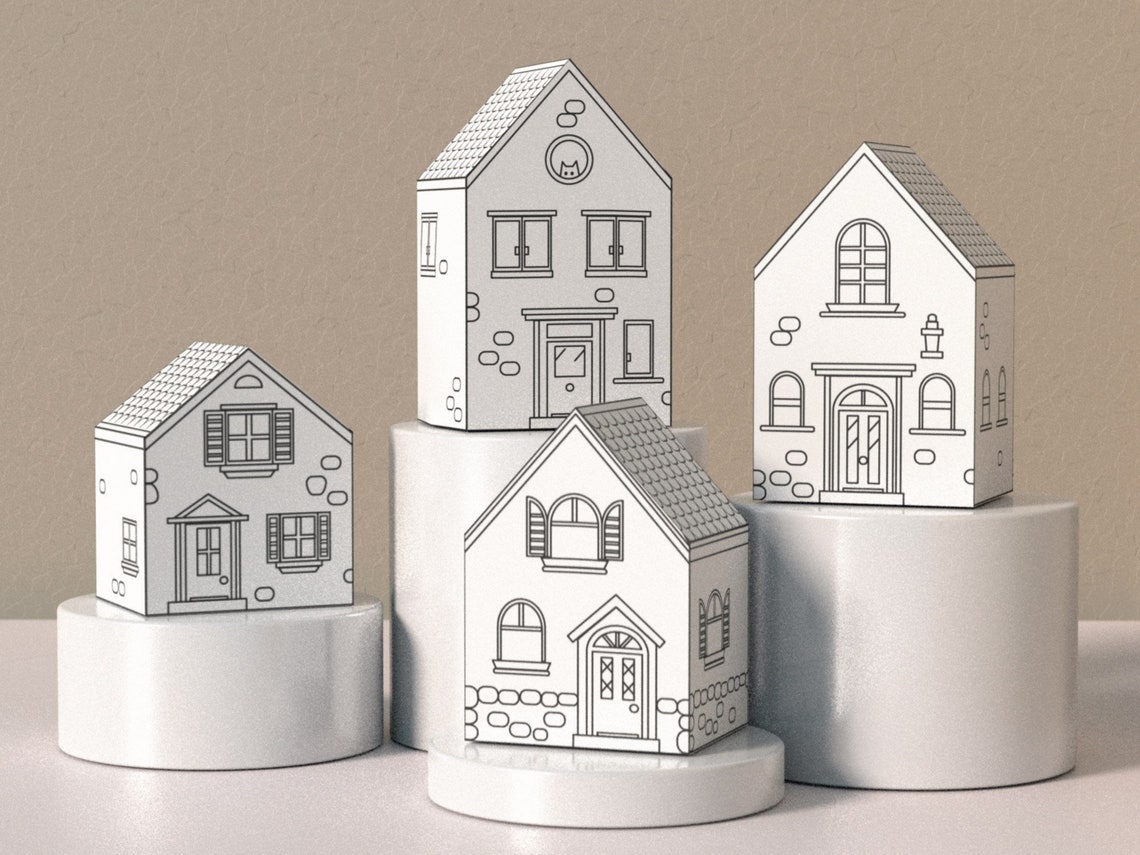 Printable Paper Houses, Printable 3D Paper House Set, Paper House Model ...