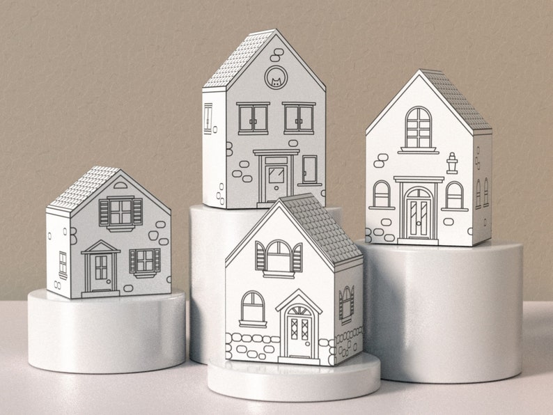 Printable Paper Houses, Printable 3D Paper House Set, Paper House Model ...
