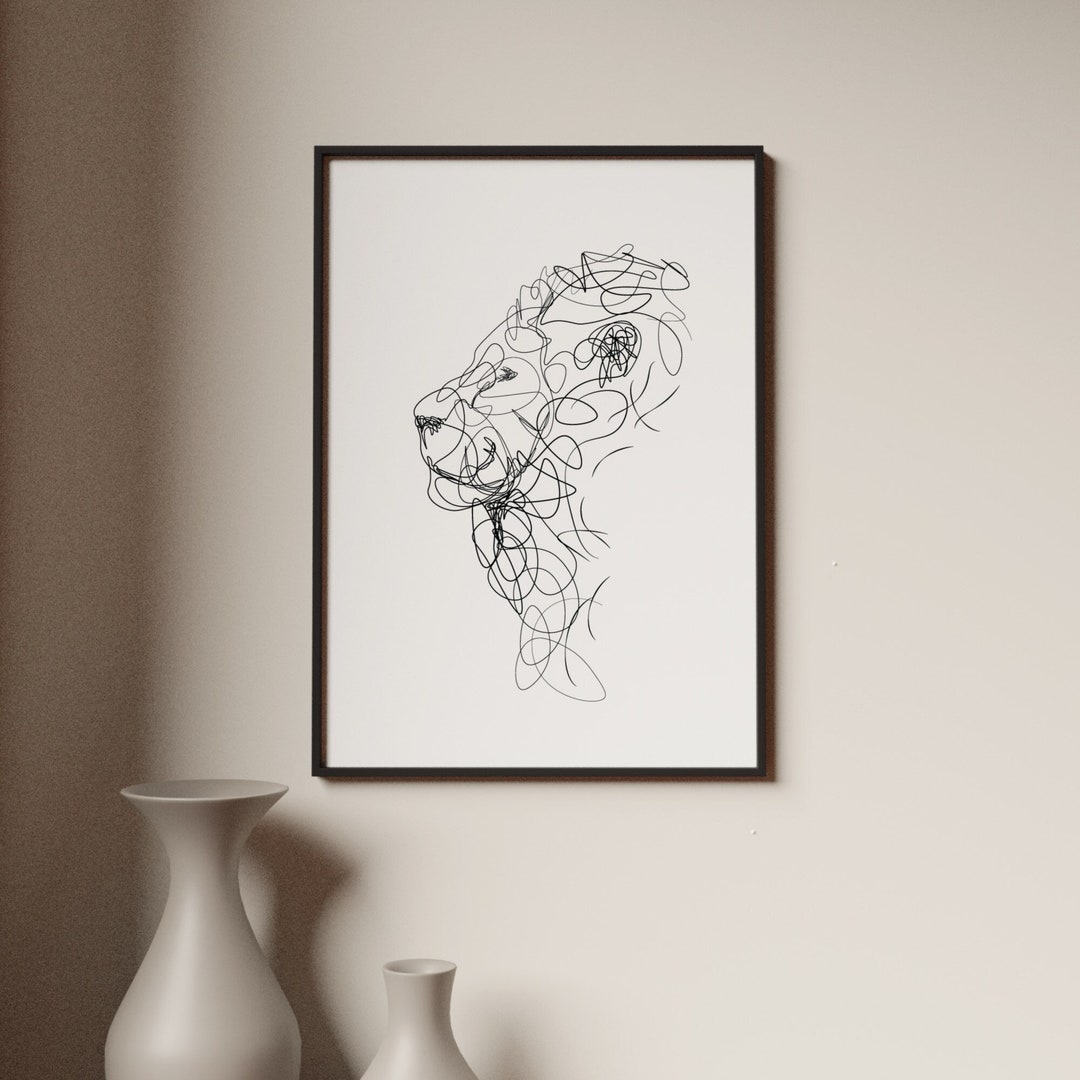 Lion Sketch Wall Art Print, Lion Sketch, Lion Line Art, Lion Drawing ...