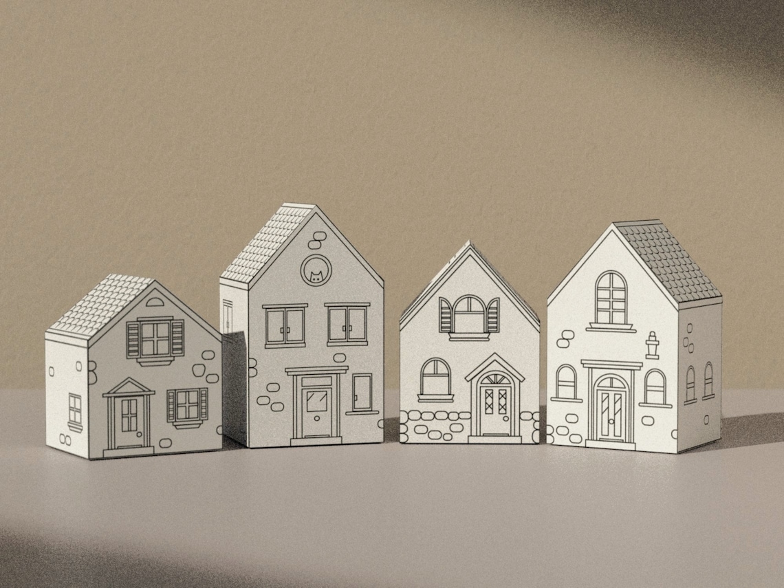 Printable Paper Houses, Printable 3D Paper House Set, Paper House Model ...