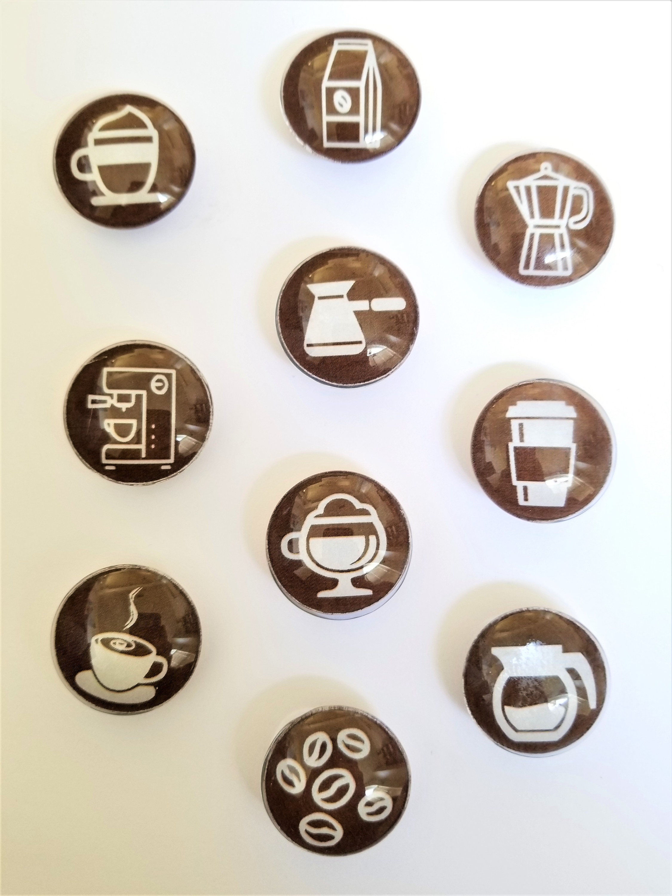 10 Coffee Themed 1" Glass Round Fridge Magnets, Refrigerator Magnets ...
