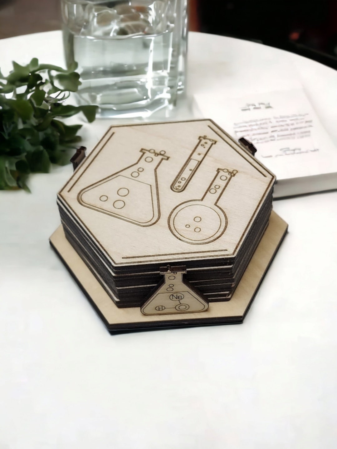 10 Chemistry Science Coasters With Optional Holder for Gift - Natural ...
