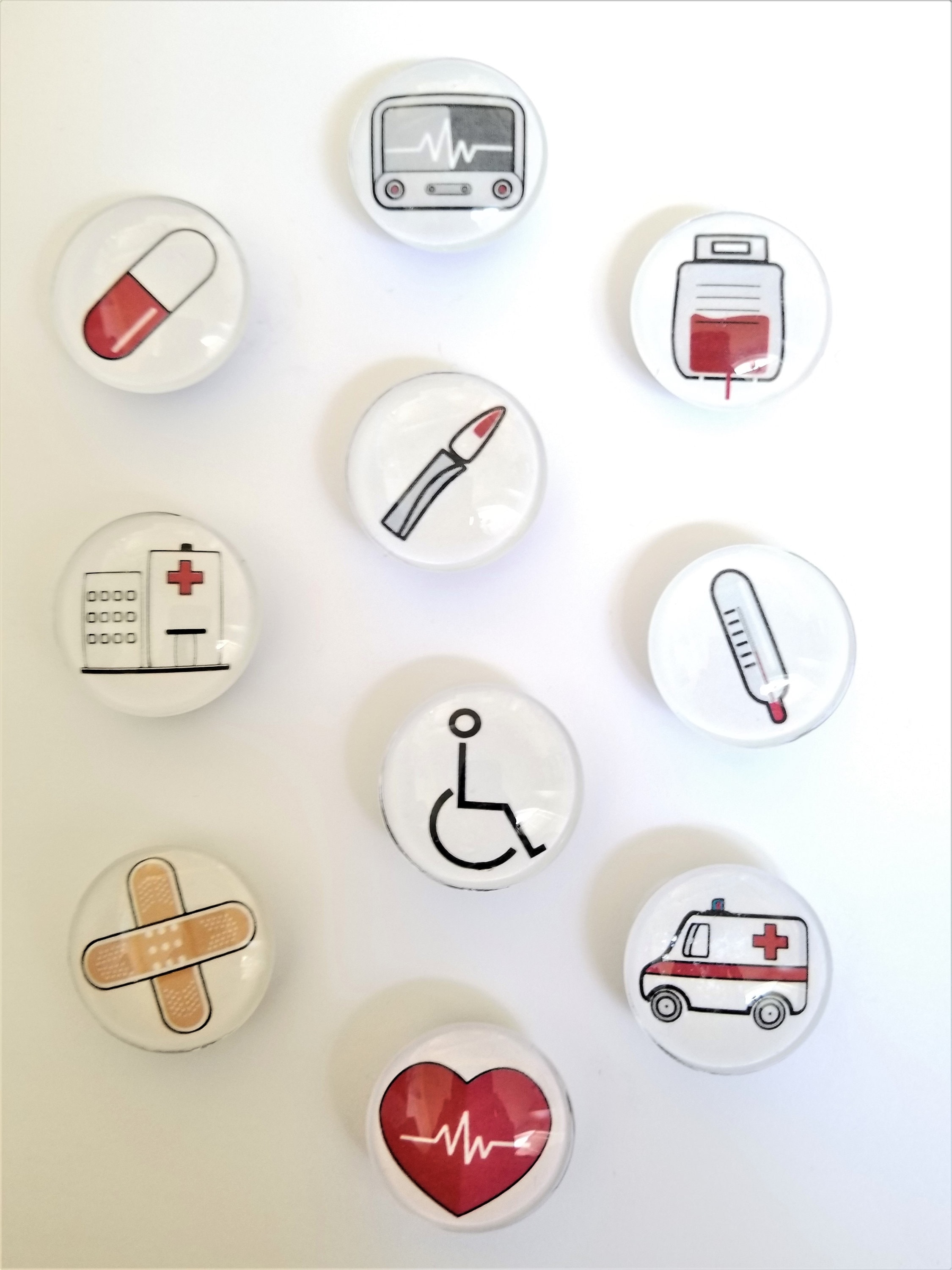 10 Hospital Themed 1" Glass Round Fridge Magnets for Gift, Refrigerator ...