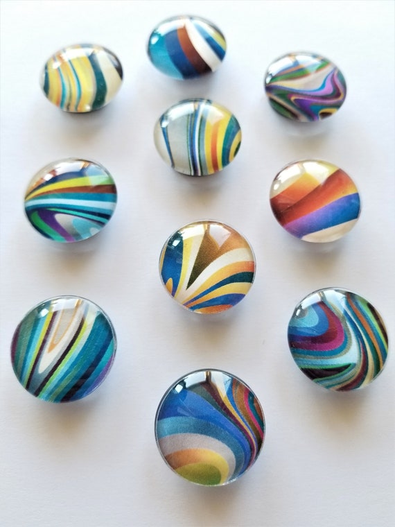 10 Fun Marble Designed 1 Glass Round Fridge Magnets | Etsy
