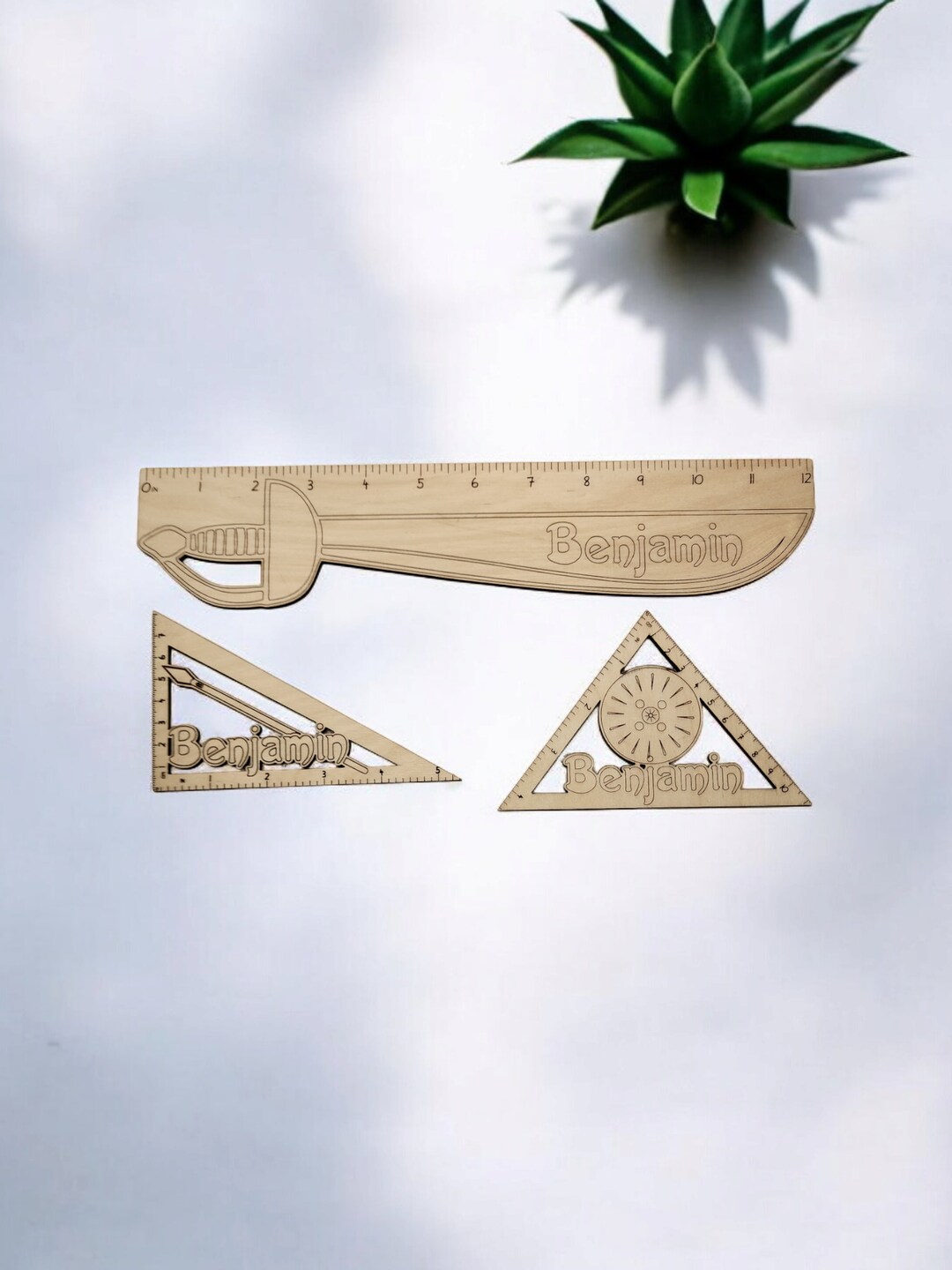 CUSTOM Rulers Set of 3 - Sword Design - Unique Sword and Shield Desk or ...