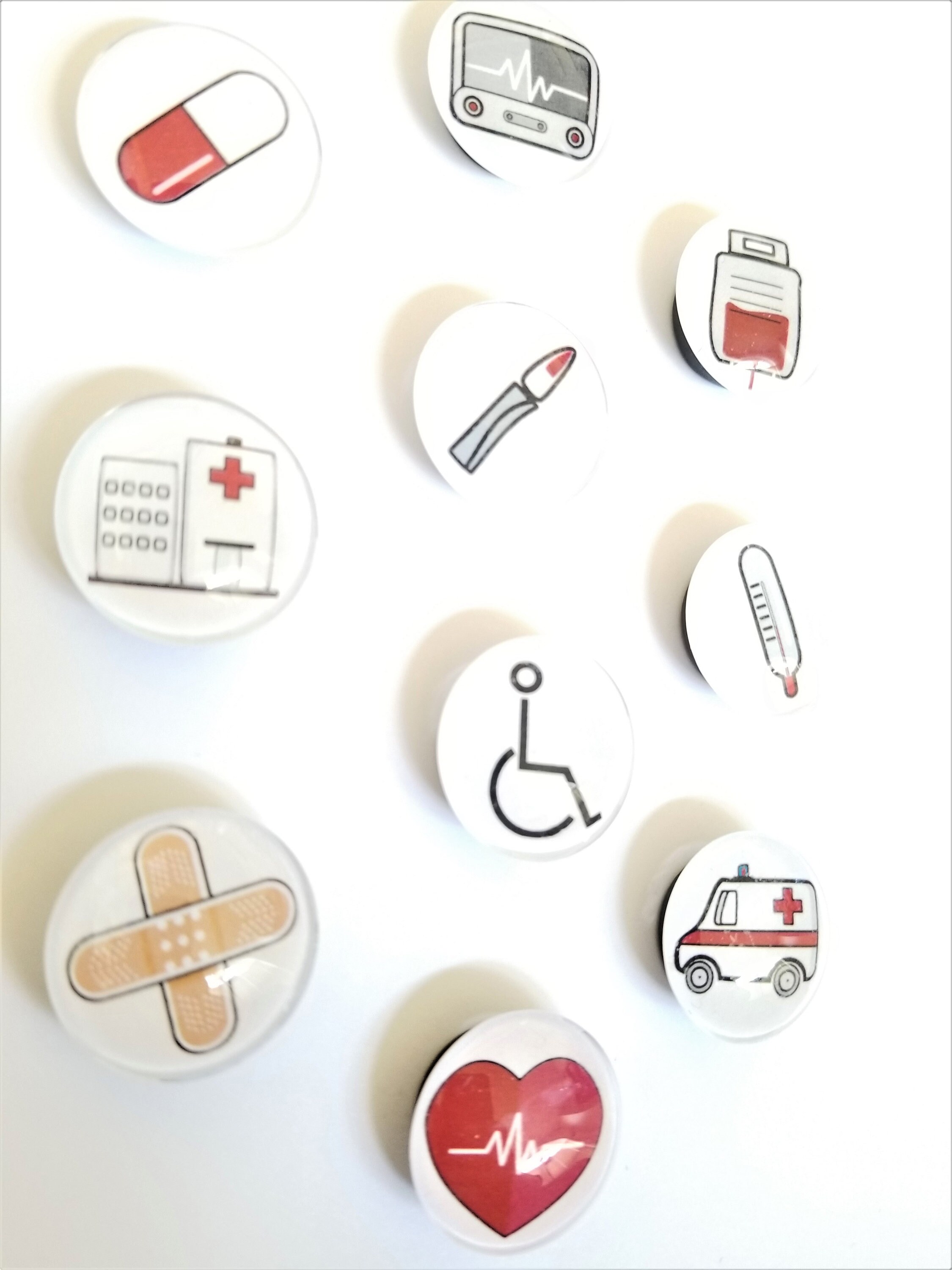 10 Hospital Themed 1" Glass Round Fridge Magnets for Gift, Refrigerator ...