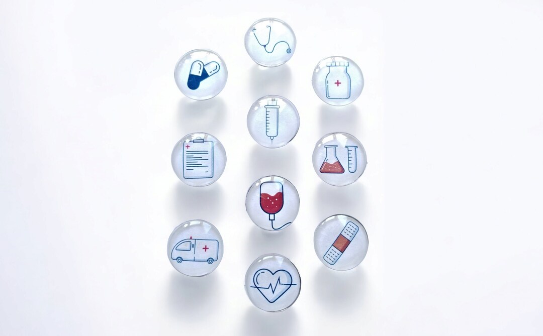 10 Hospital Themed 1" Glass Round Fridge Magnets, Refrigerator Magnets ...