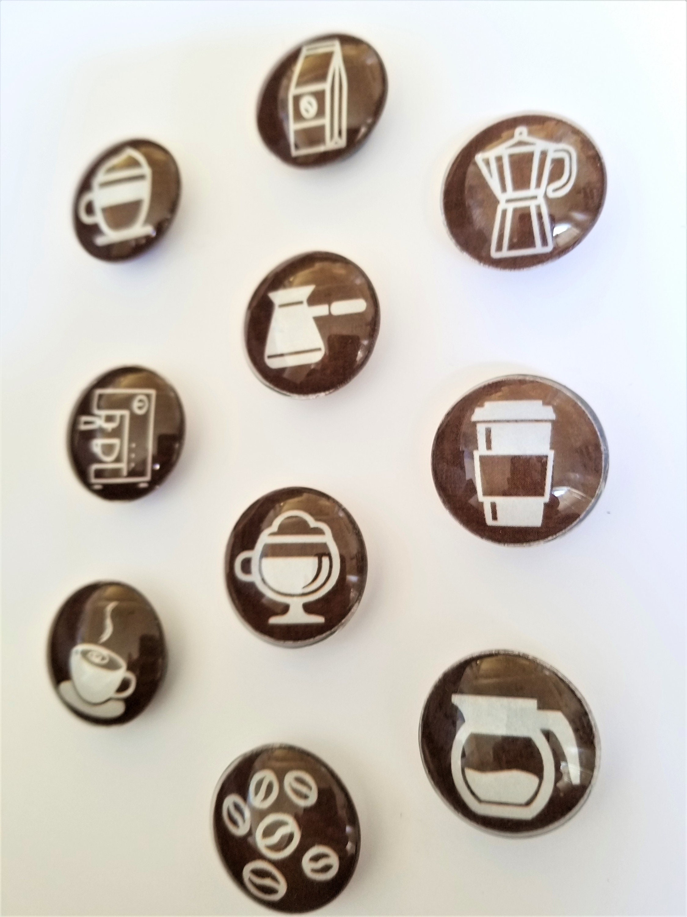 10 Coffee Themed 1" Glass Round Fridge Magnets, Refrigerator Magnets ...