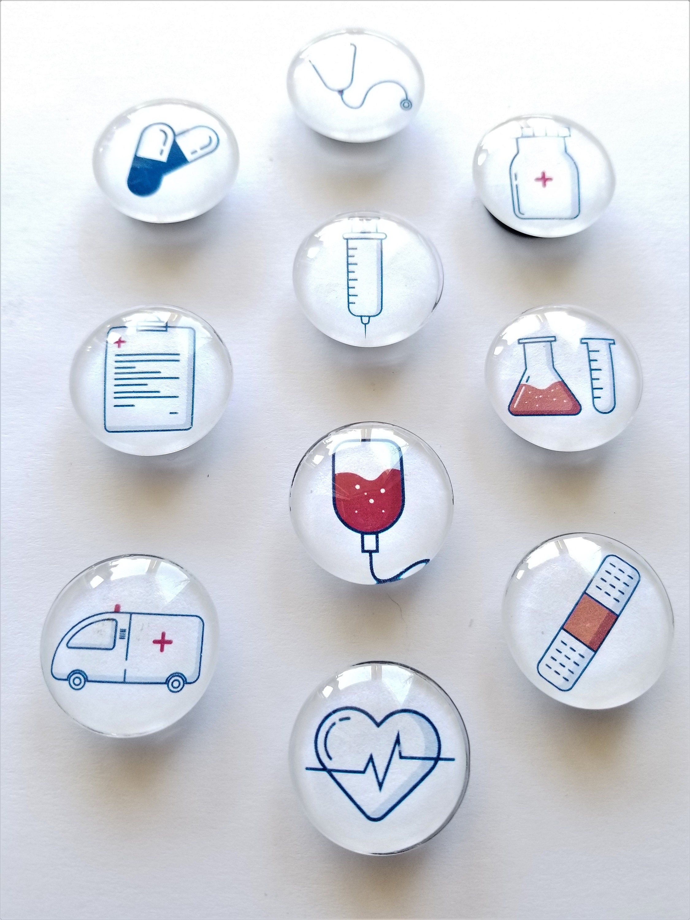 10 Hospital Themed 1" Glass Round Fridge Magnets, Refrigerator Magnets ...