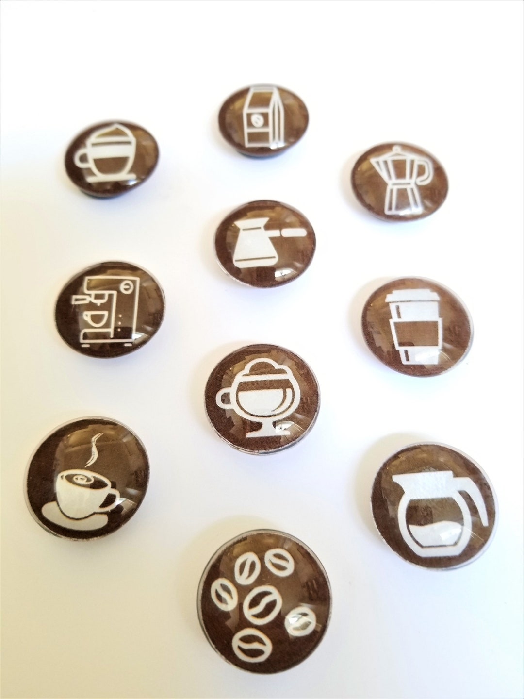 10 Coffee Themed 1" Glass Round Fridge Magnets, Refrigerator Magnets ...