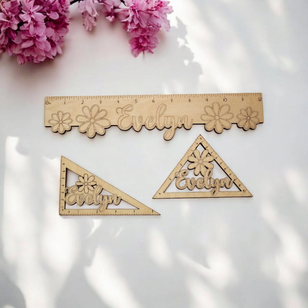 Personalized Wooden Ruler Set – Floral Design, School Supplies - Etsy