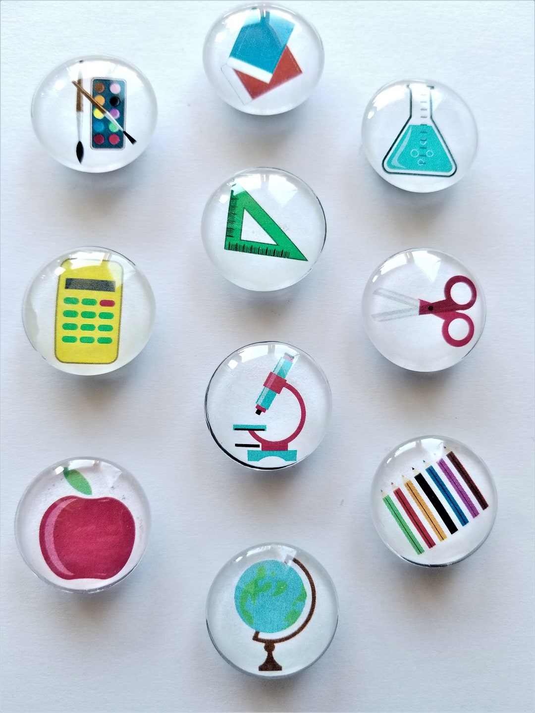 10 School or Teacher 1" Glass Round Fridge Magnets, Refrigerator ...