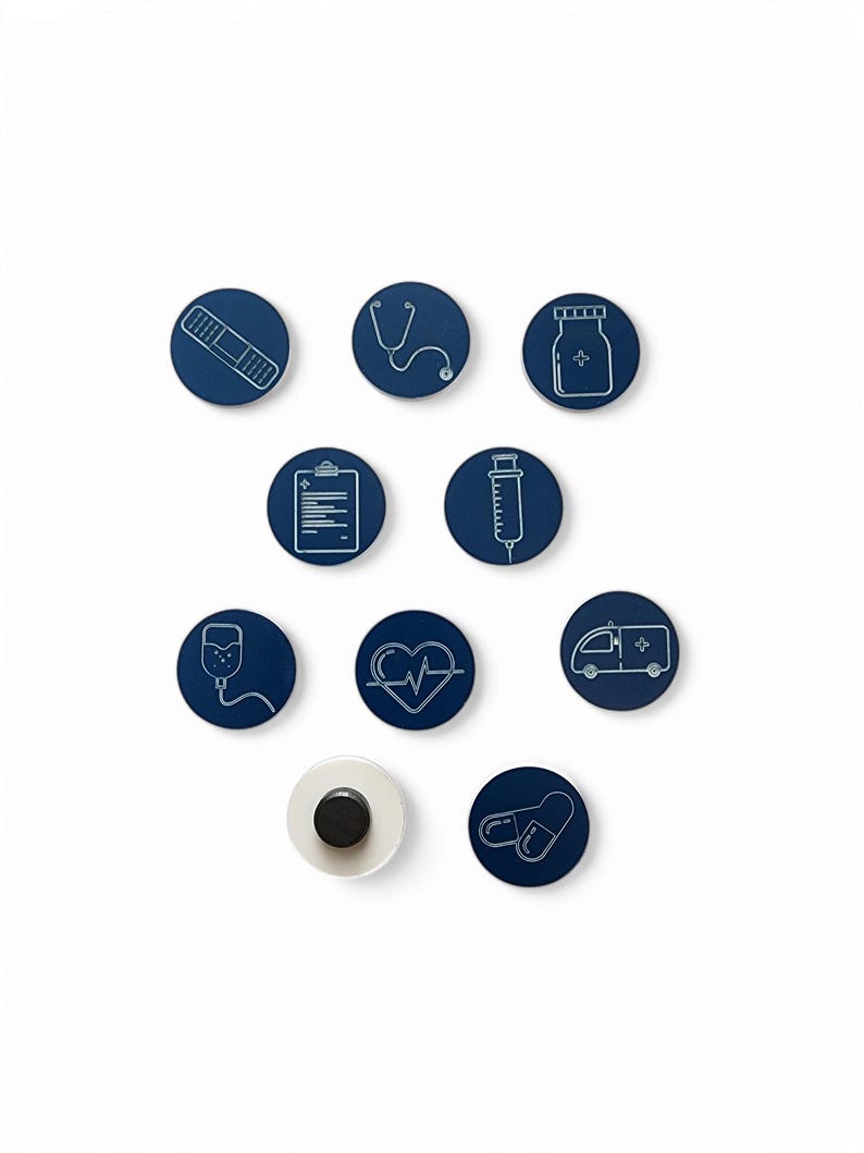 10 Hospital Themed 1.25" Acrylic Round Fridge Magnets, Refrigerator ...