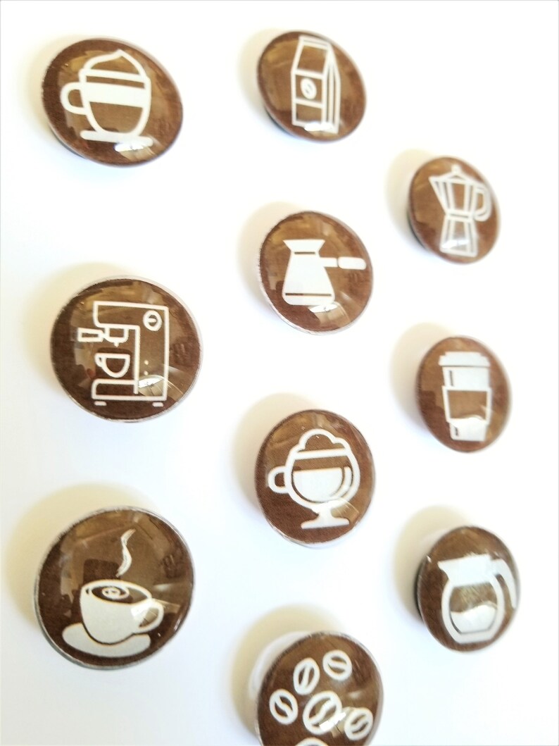 10 Coffee Themed 1" Glass Round Fridge Magnets, Refrigerator Magnets ...