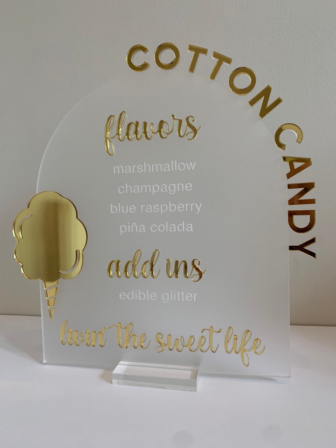 Laser Engraved Acrylic Cotton Candy Bar Menu | Gold Wedding Bar Sign - Etsy